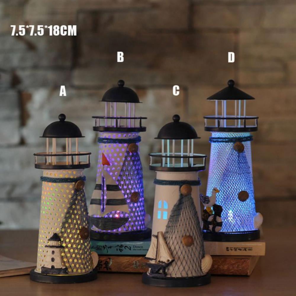 Led Tin Lighthouse Figurines Colorful Lights Metal Crafts Romantic ...