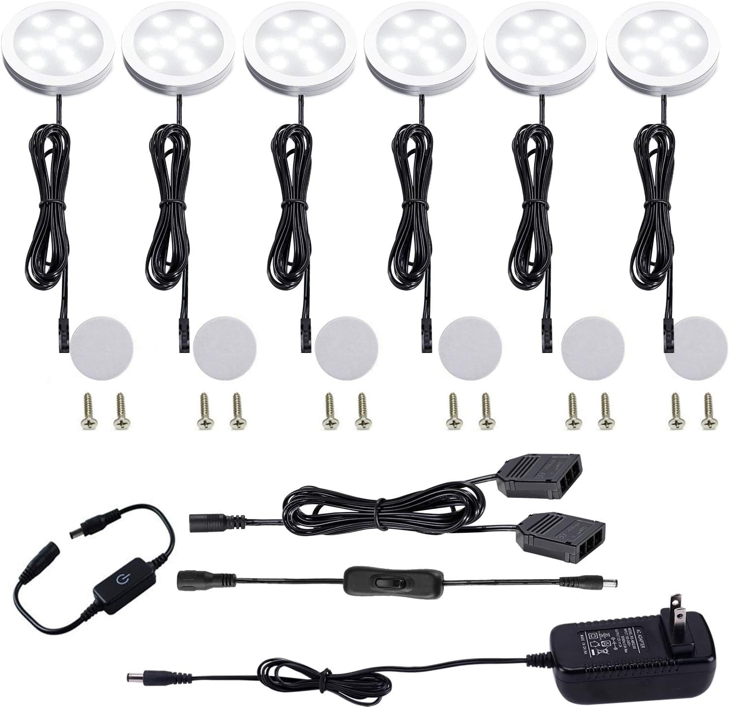 Led Under Cabinet Light white round 6Pack Puck Lighting Kit touch ...
