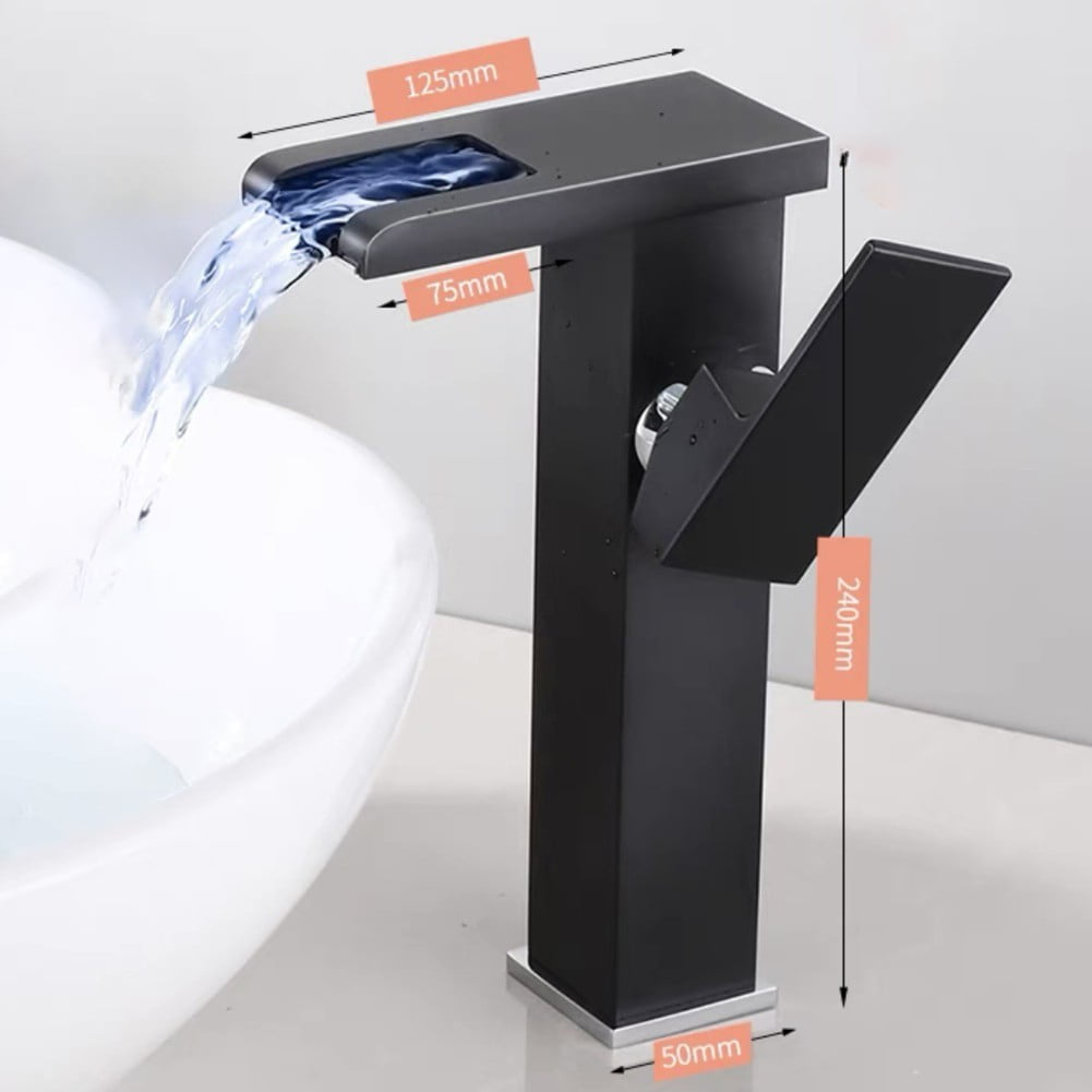 Led Waterfall Faucet Luminous Color Changing Wash Basin Bathroom ...