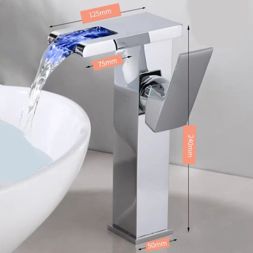 Led Waterfall Faucet Luminous Color Changing Wash Basin Bathroom ...