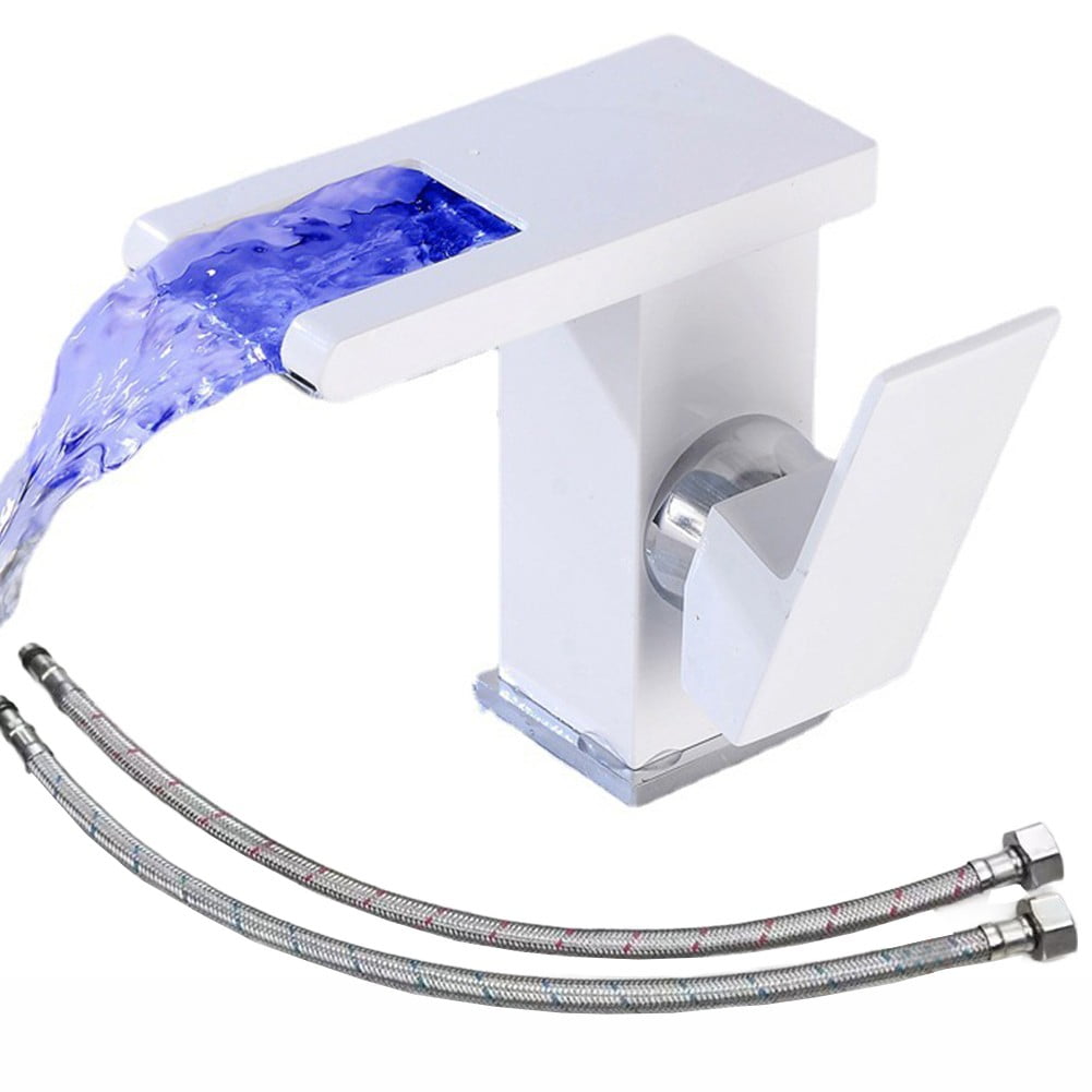 Led Waterfall Faucet Washbasin Tap Sink Basin Deck Mounted Cold And Hot ...
