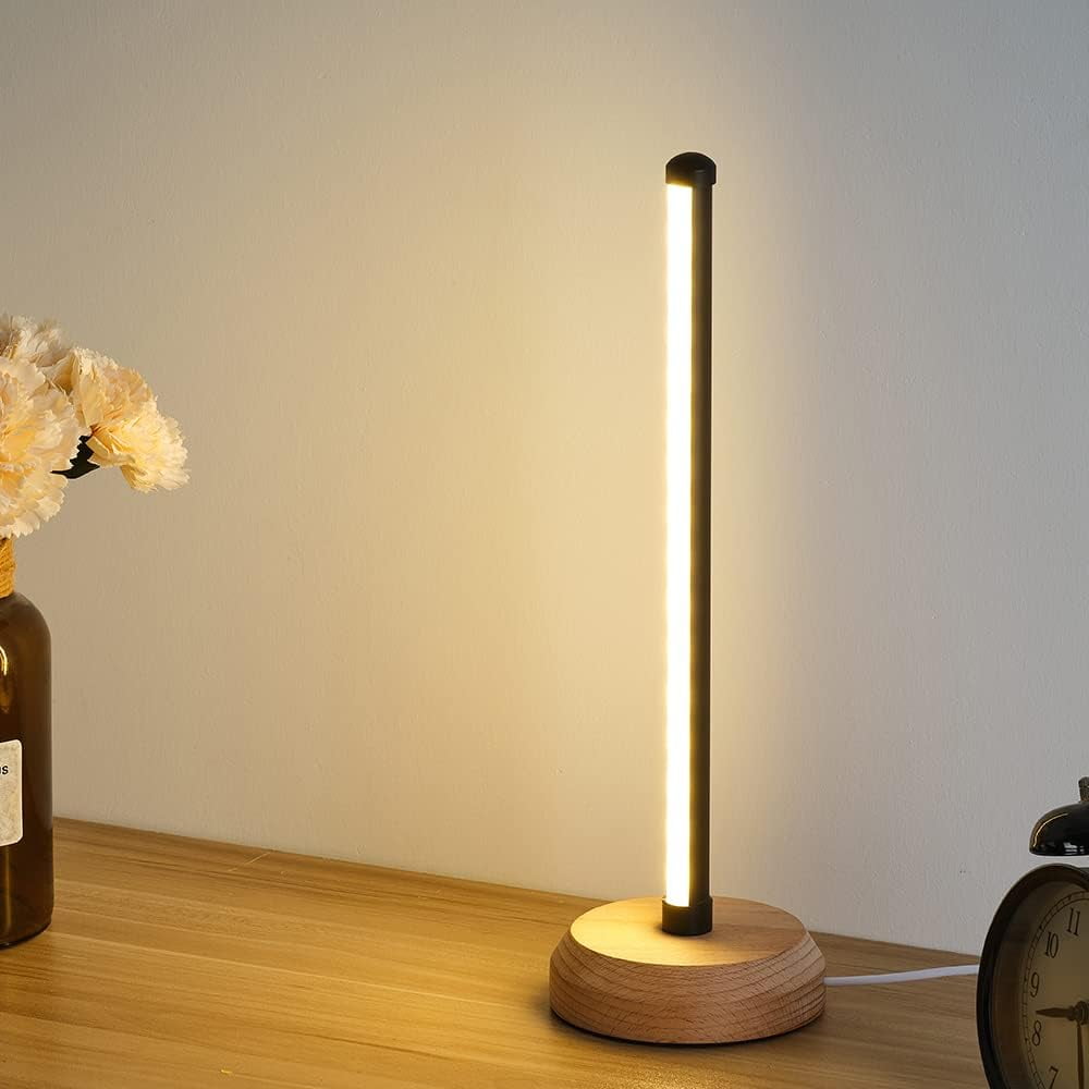 Led Wood Table Lamp, 3-Color Temperature Bedside Lamp,Bedroom Bedside Night Light, Dimmable Led ...