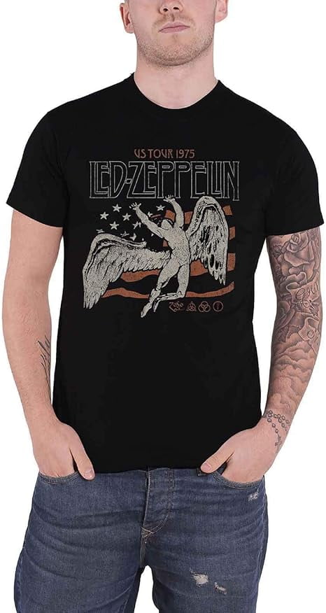 Led Zeppelin T Shirt Us 1975 Tour Flag Band Logo Official Mens Black ...