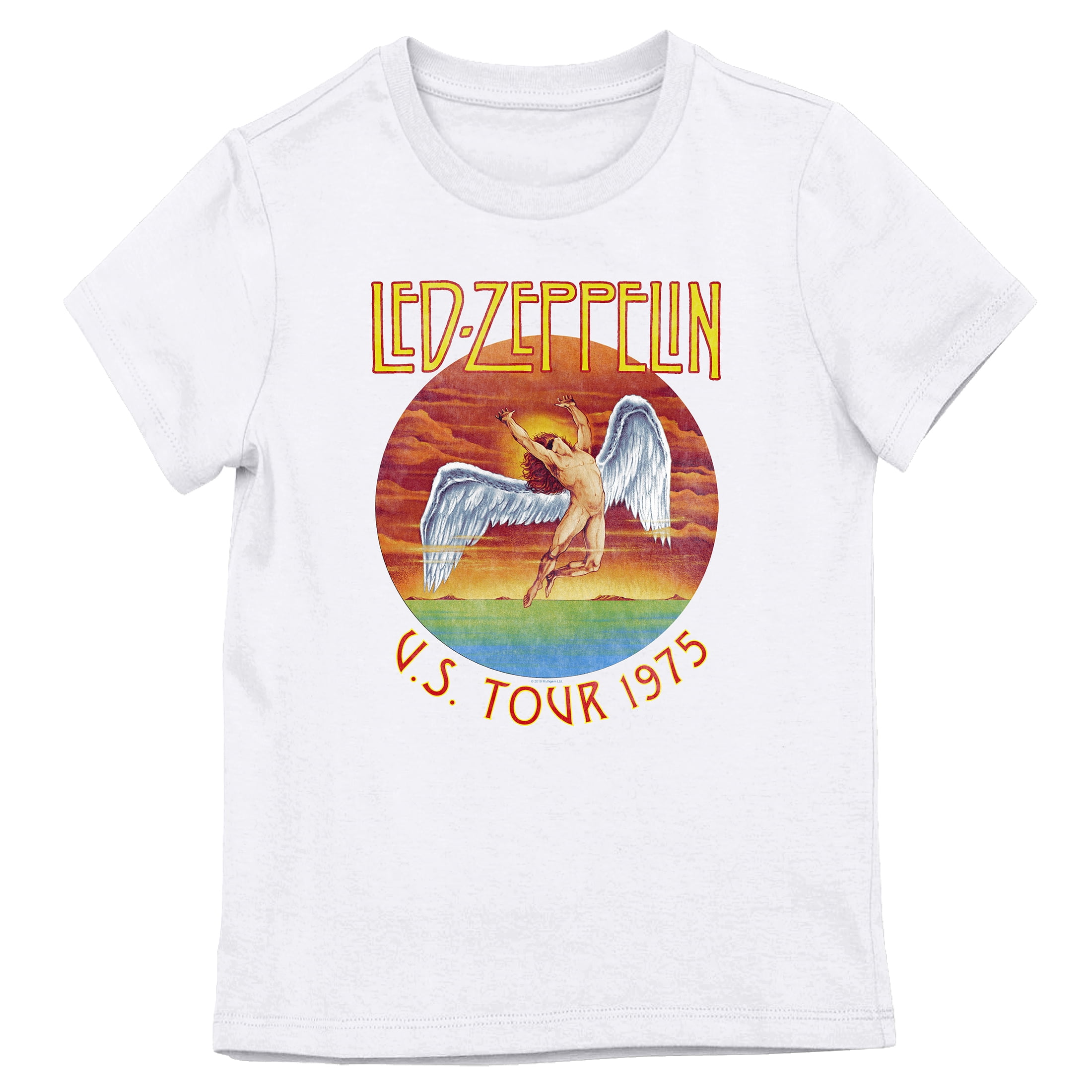 Led Zeppelin U.S. Tour 1975 Band Logo Girl's White Crew Neck Short ...