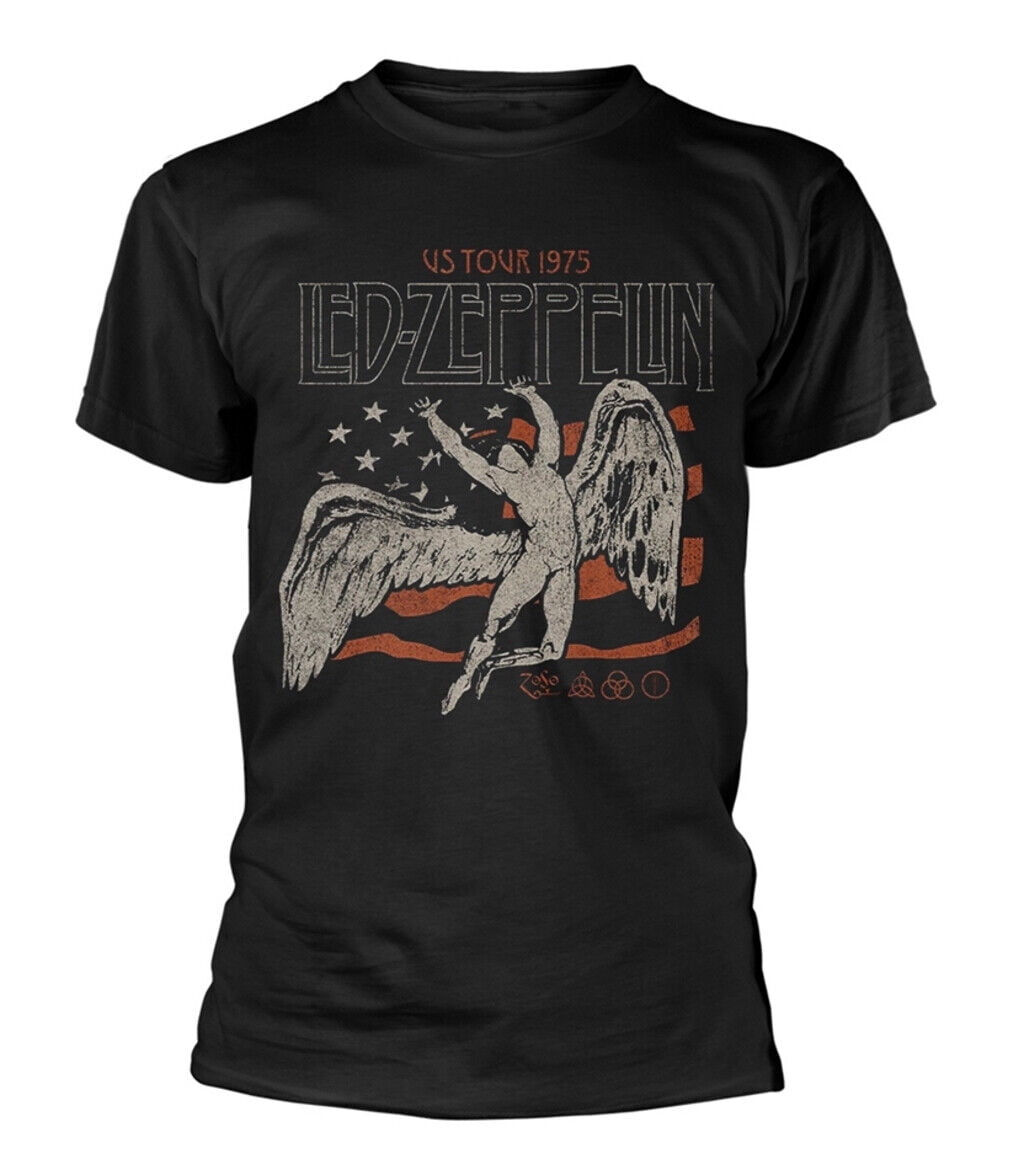 Led Zeppelin US 1975 Tour Flag Black T-Shirt OFFICIAL - Walmart.com