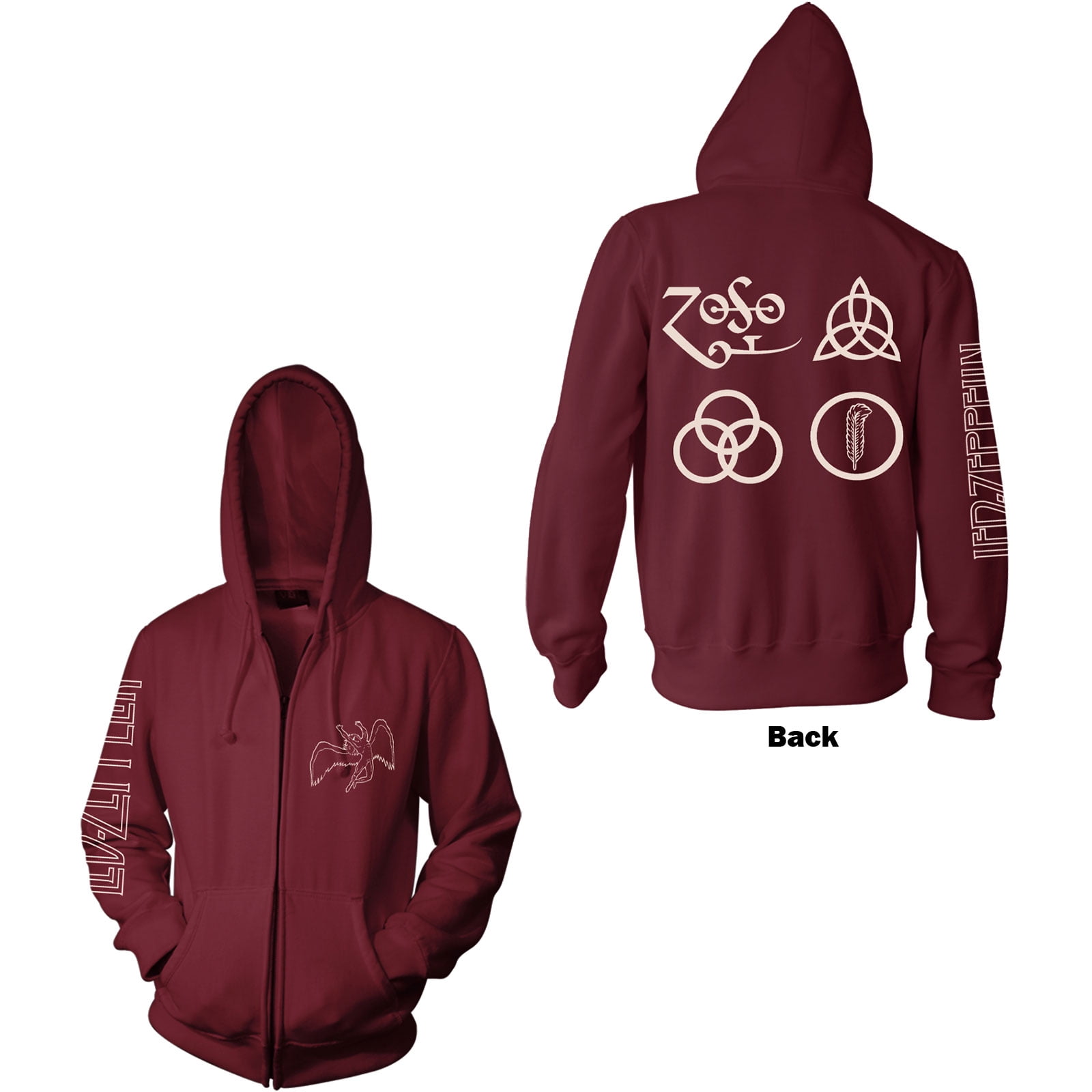 Led Zeppelin Unisex Zipped Hoodie Sweatshirt Symbols (Back Print) (X ...