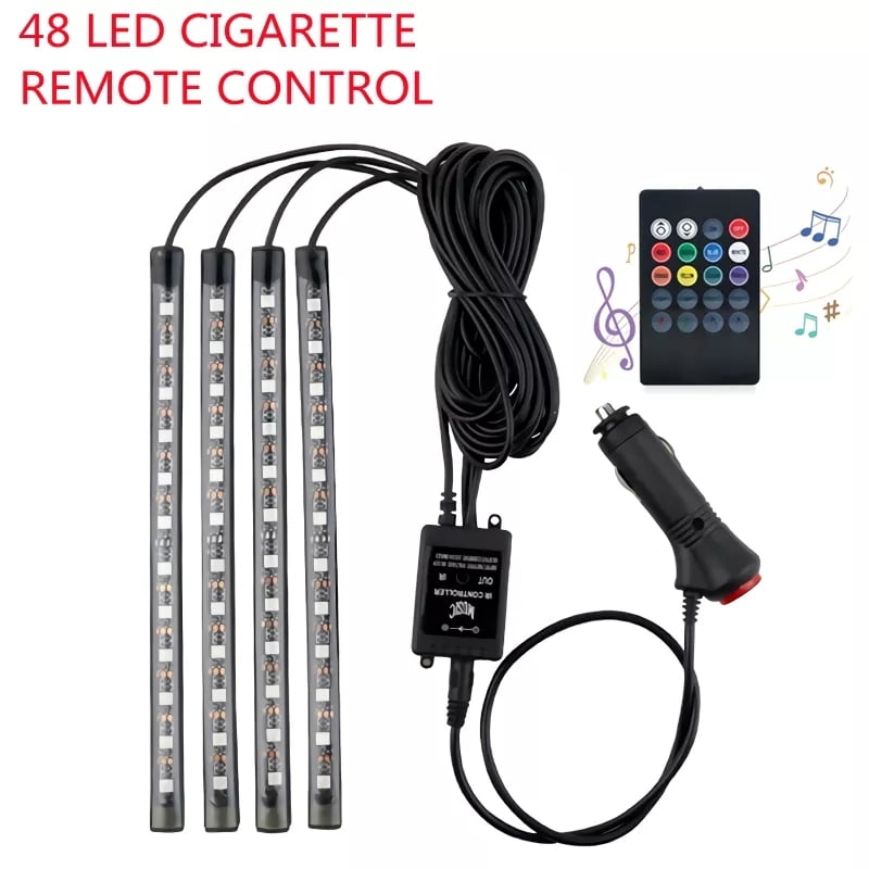Led car foot light ambient lamp neon strip with usb wireless remote ...
