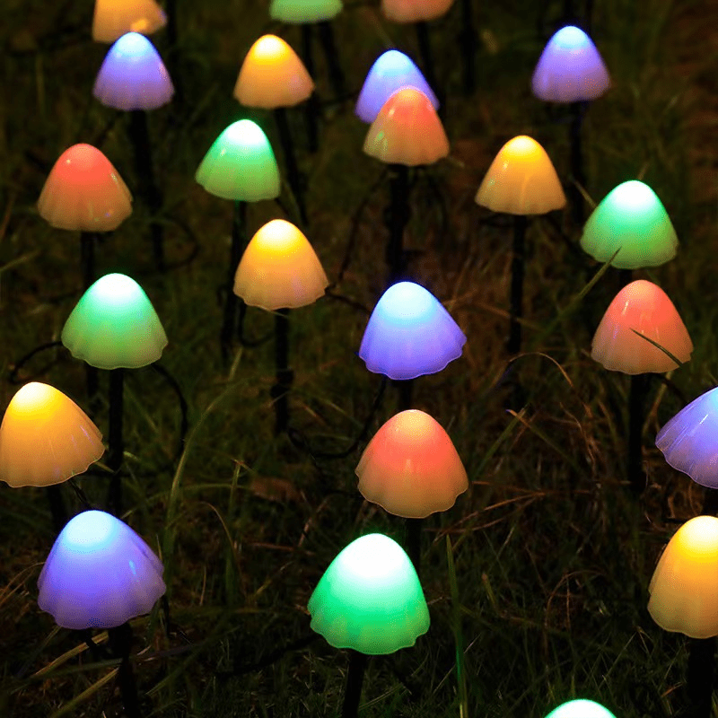 Led solar ground mushroom light string outdoor waterproof festival lights garden lawn lighting ...