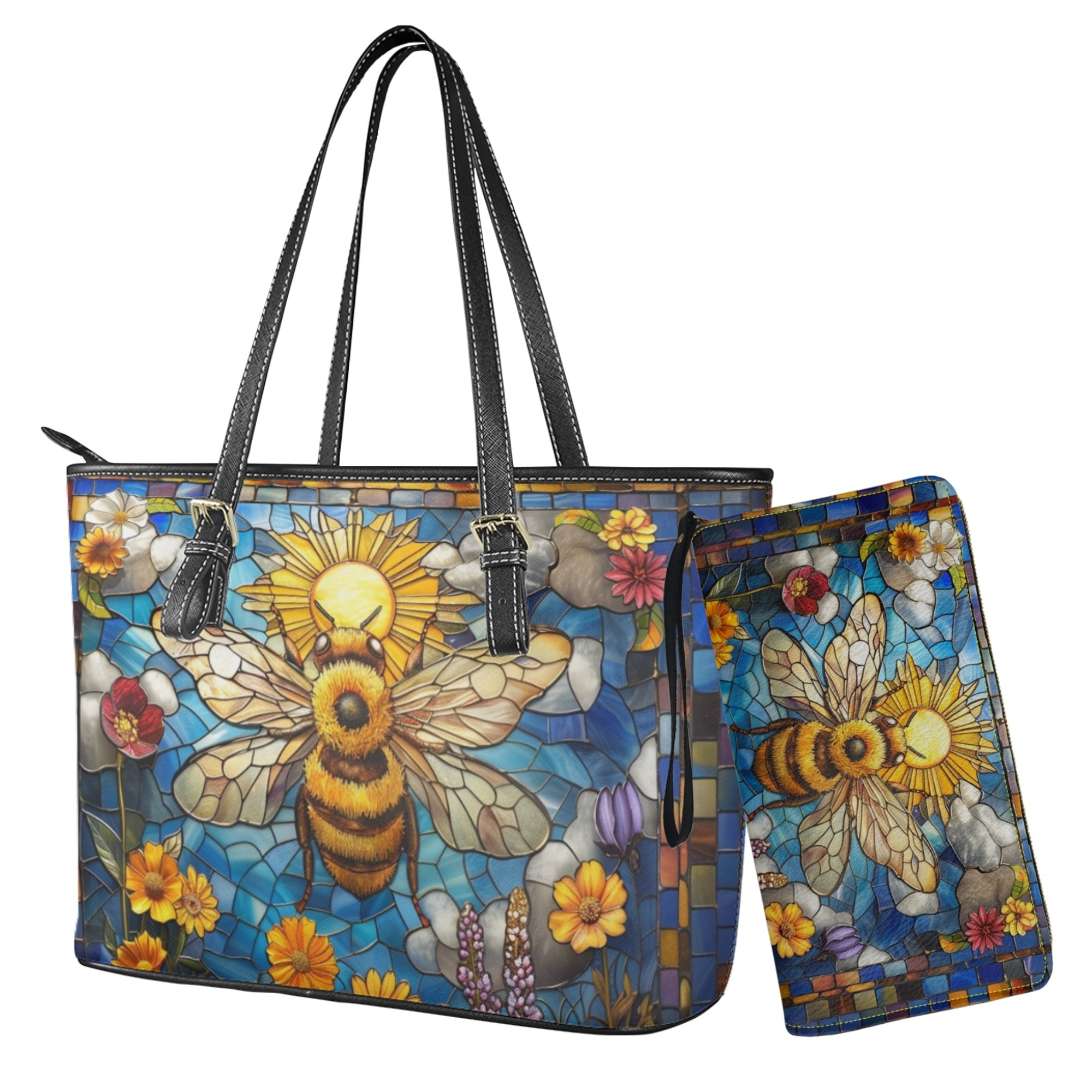 LedBack Bee Floral Printed Handbag and Wallet Set for Women Lightweight ...