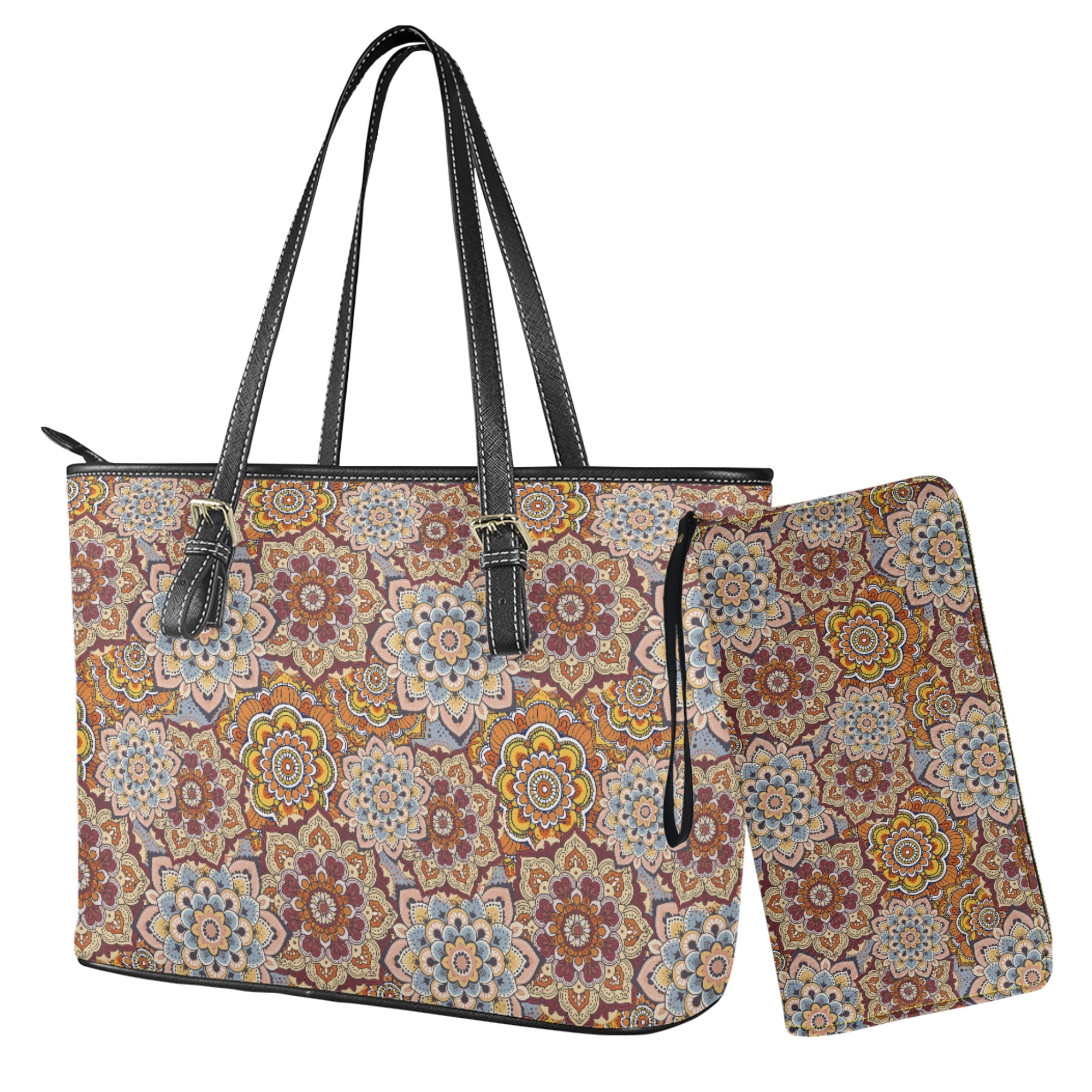 LedBack Boho Mandala Flower Print Handbag and Purse Set Highland Cow ...