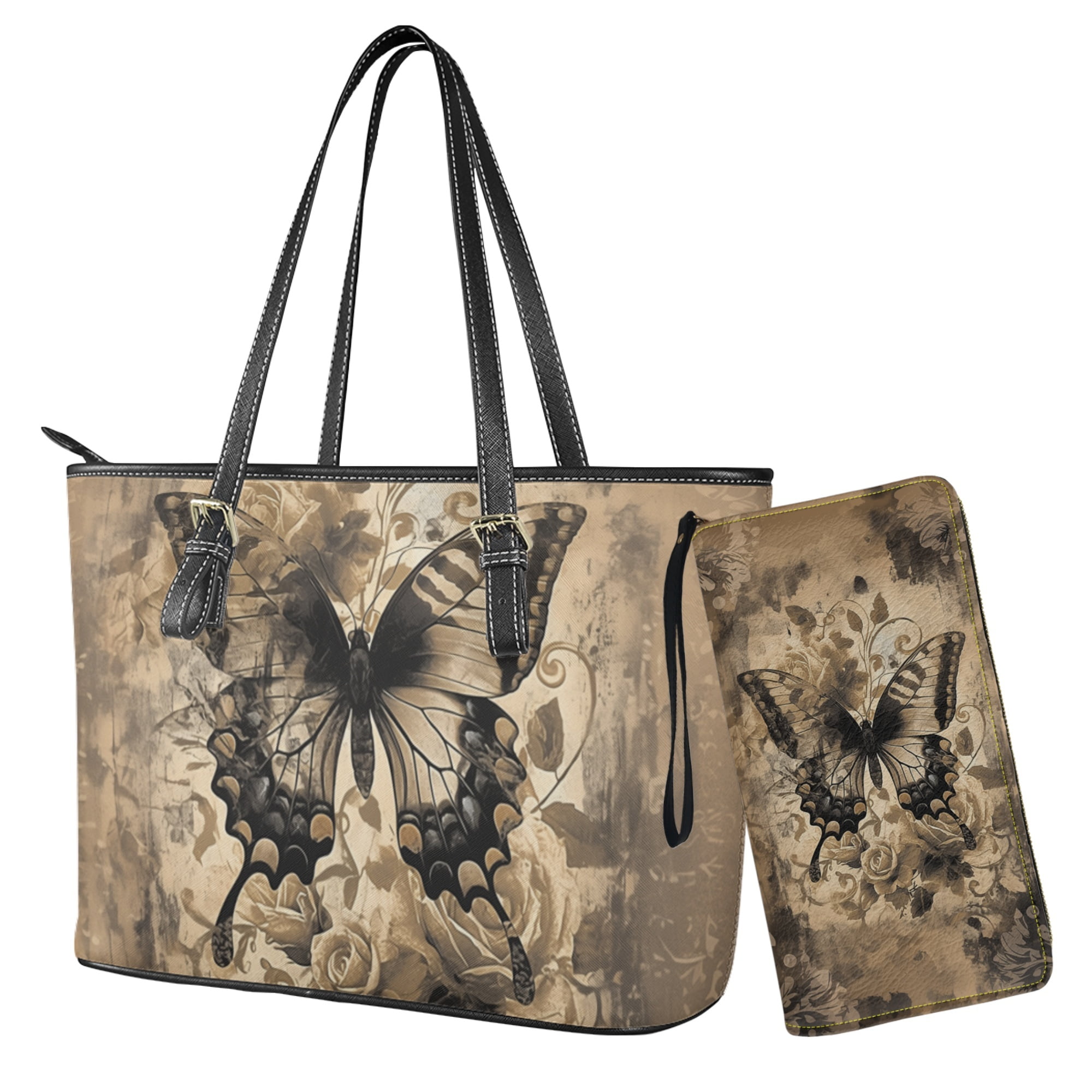 LedBack Butterfly Rose Printed Handbag and Wallet Sets for Women Top ...