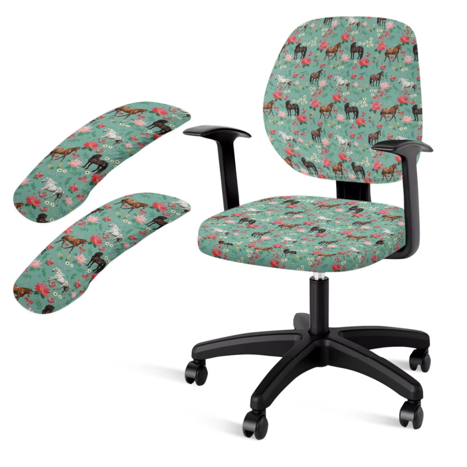 LedBack Computer Office Chair Covers Set, Horse Flower Print Rotating ...