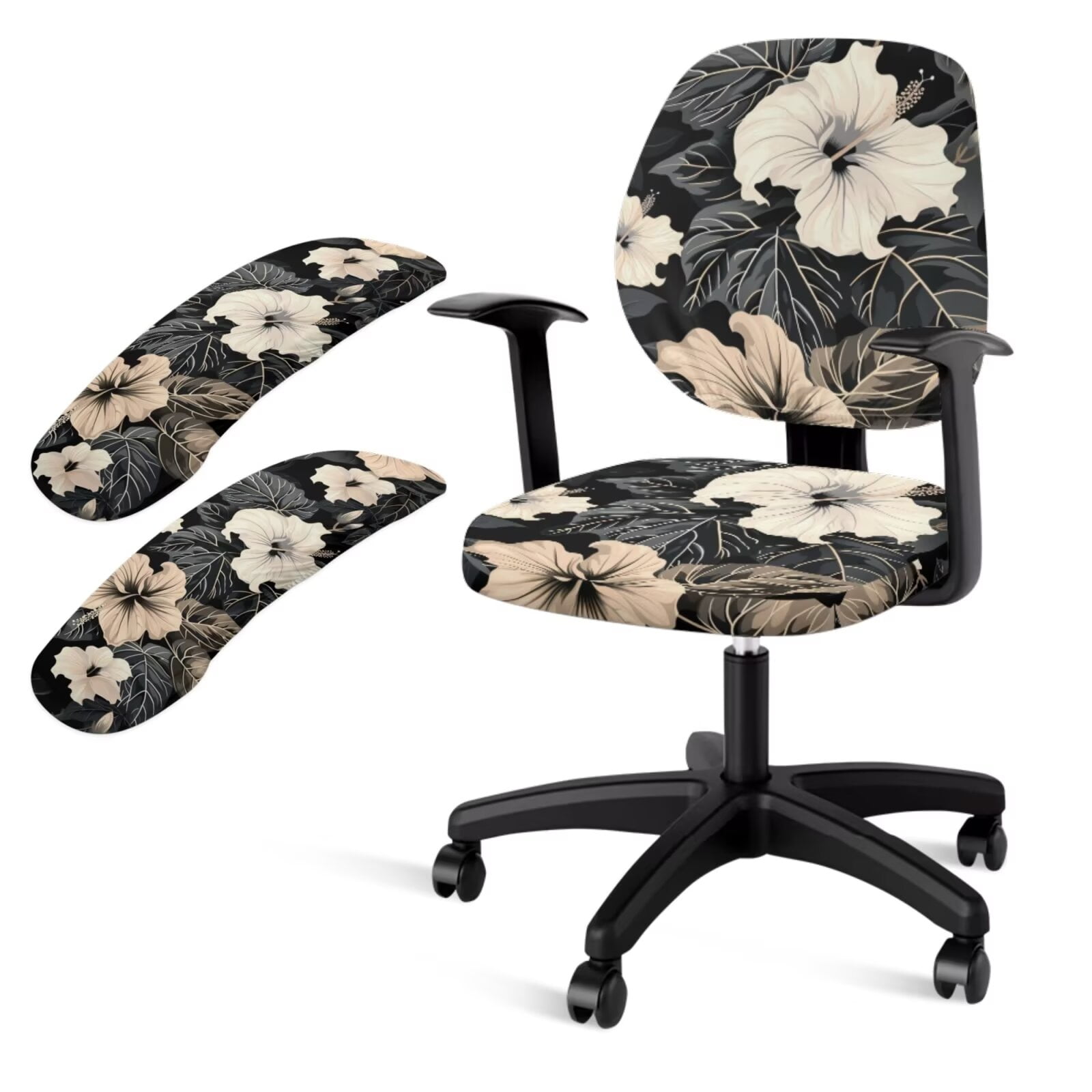 LedBack Hibiscus Leaves Print Office Chair Covers, Stretch Computer ...