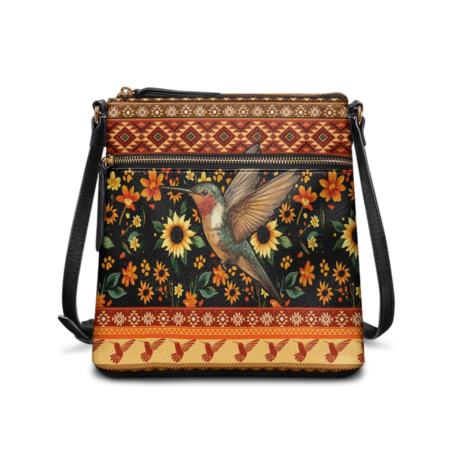 LedBack Hummingbird Print Leather Hobo Bag for Women, Aztec Style Woman ...