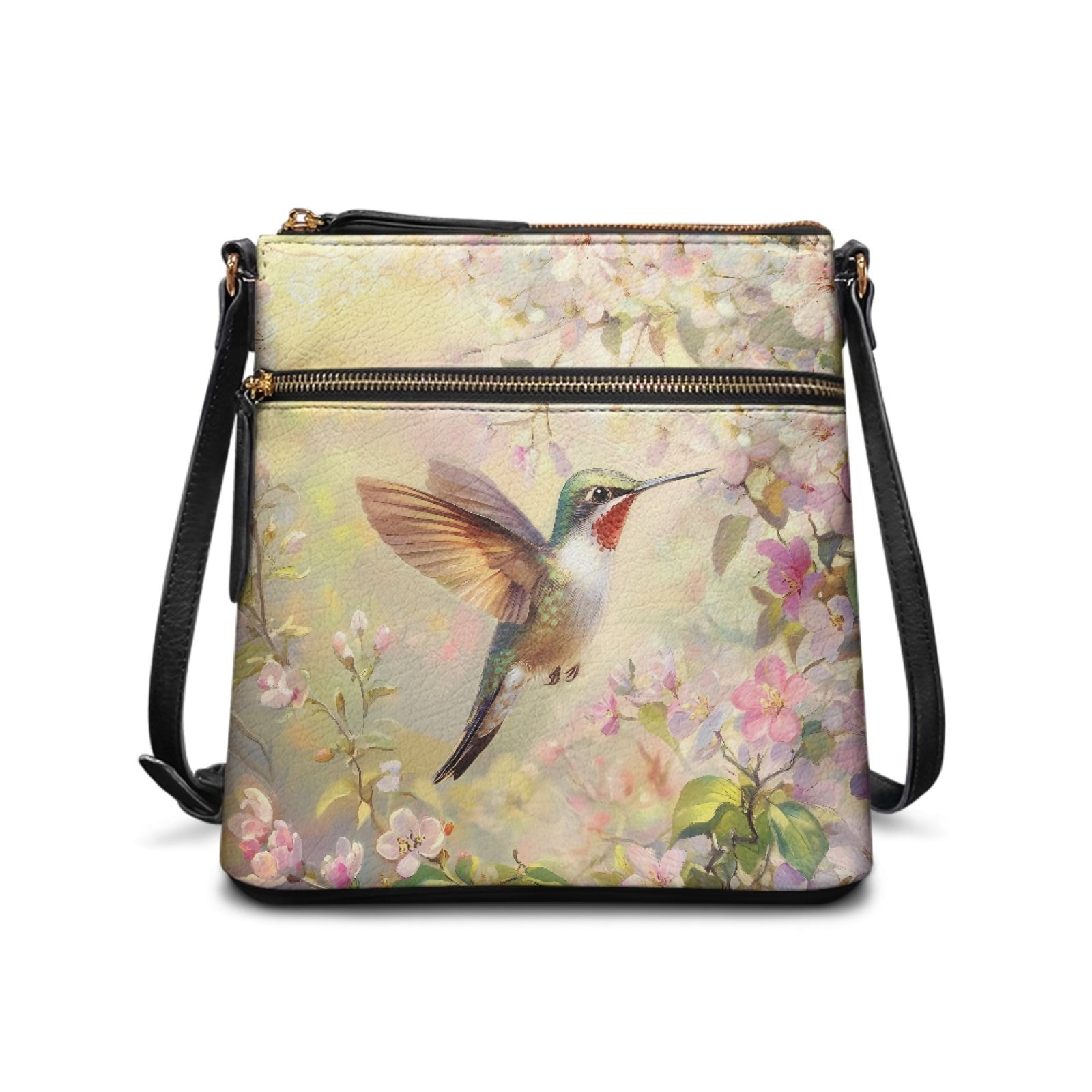 LedBack Hummingbird Print Leather Sling Satchel Bag for Women, Portable ...