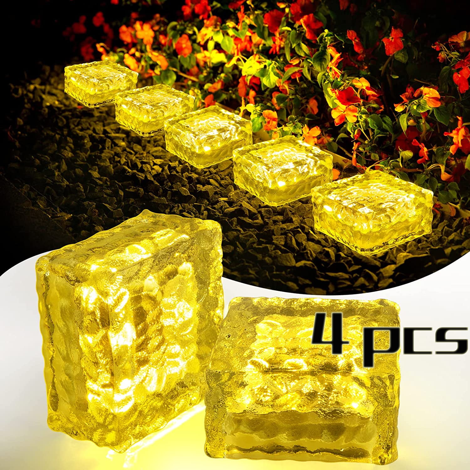 Ledander Solar Ground Lights, 4 Packs Glass Solar Brick Lights with 6 ...