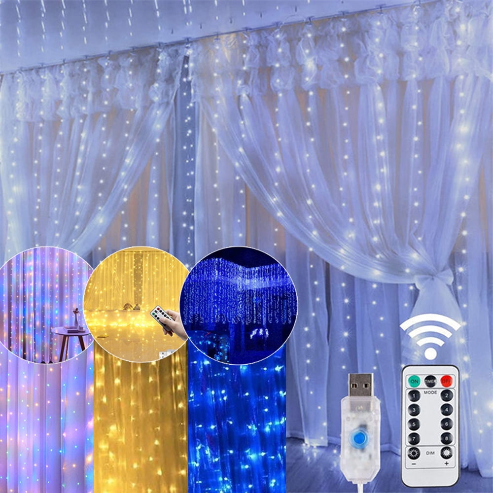 Ledander USB Remote Control Curtain Waterfall Light LED Copper Rope ...