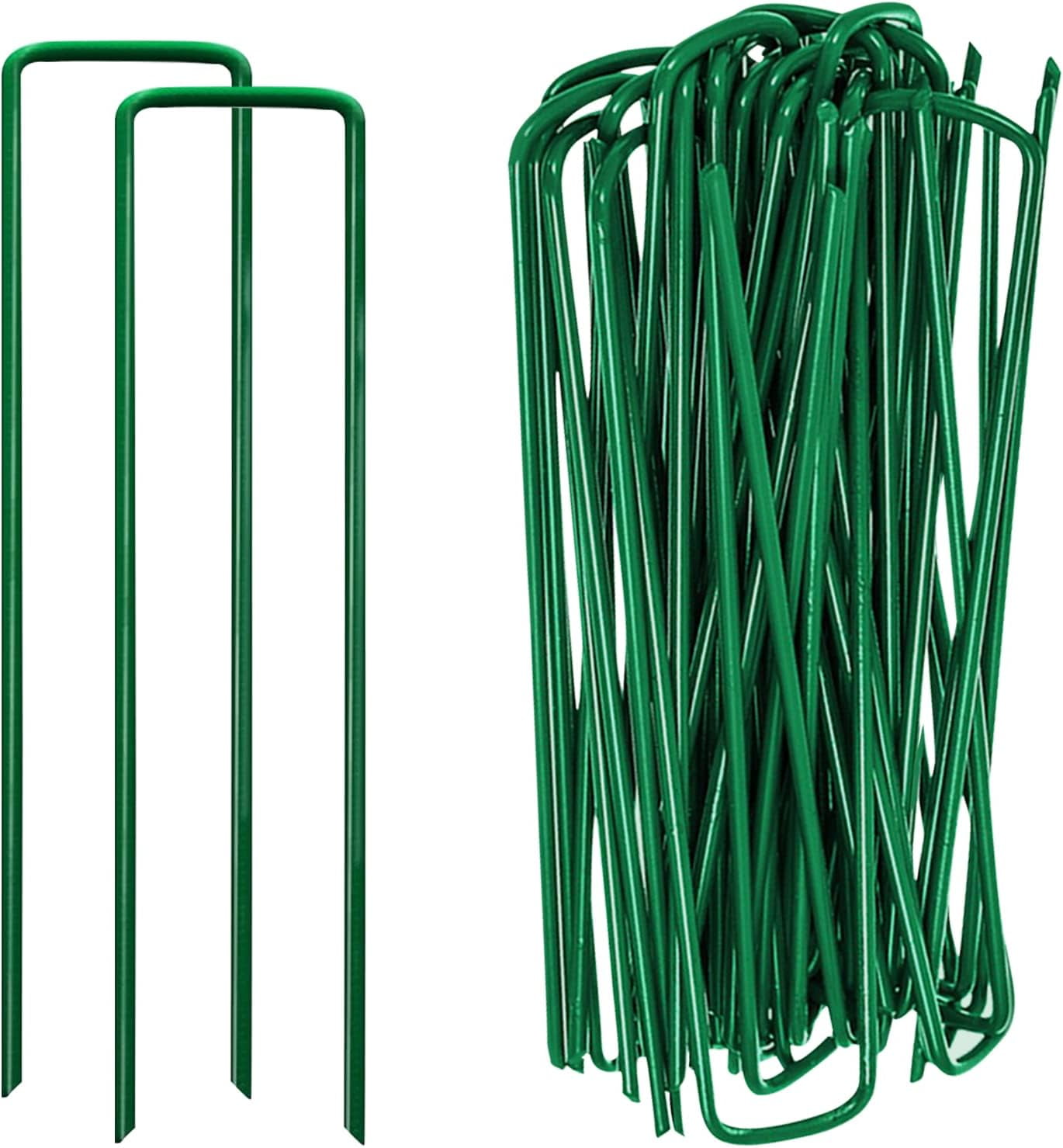 Ledeak 50Pcs Garden Pegs, 6 Inch Green-Coated U-Shaped Artificial Grass ...