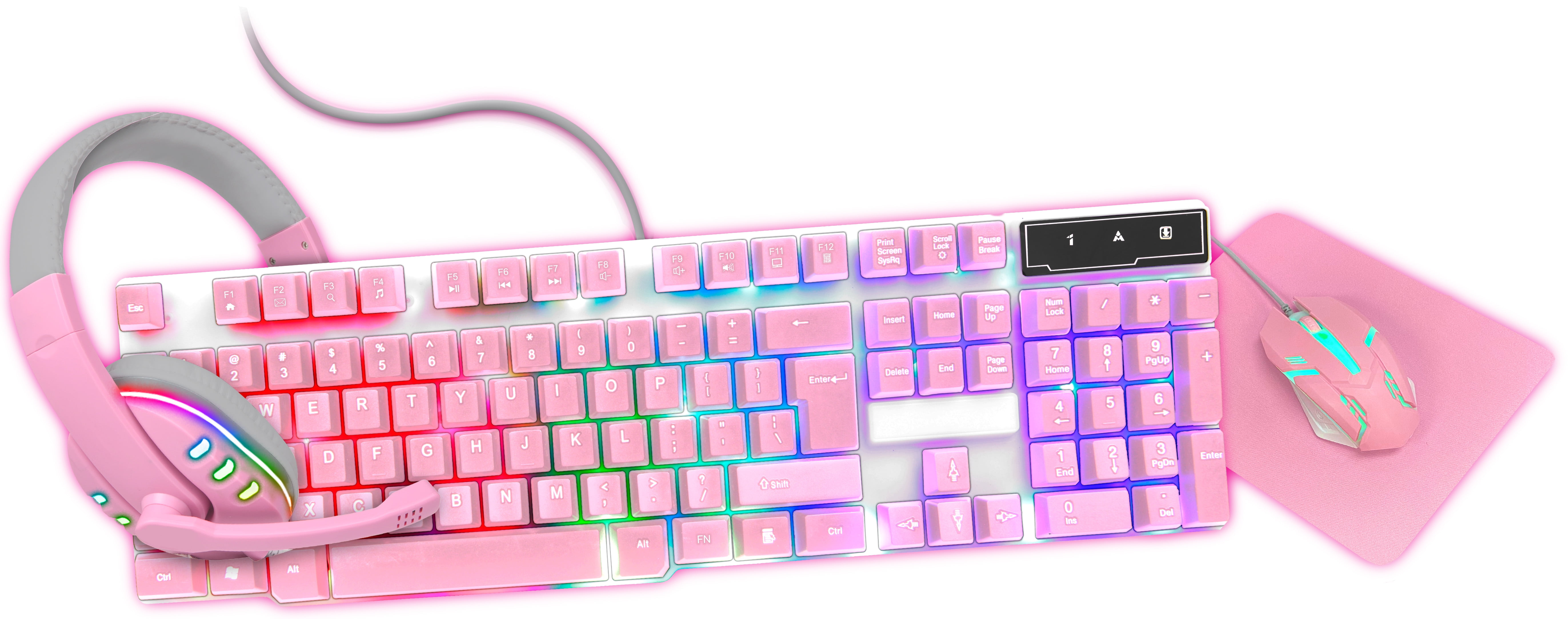 Ledeez Gamer Girl 4-in-1 LED Pink Gaming Set, Multi-Color LED Keyboard ...