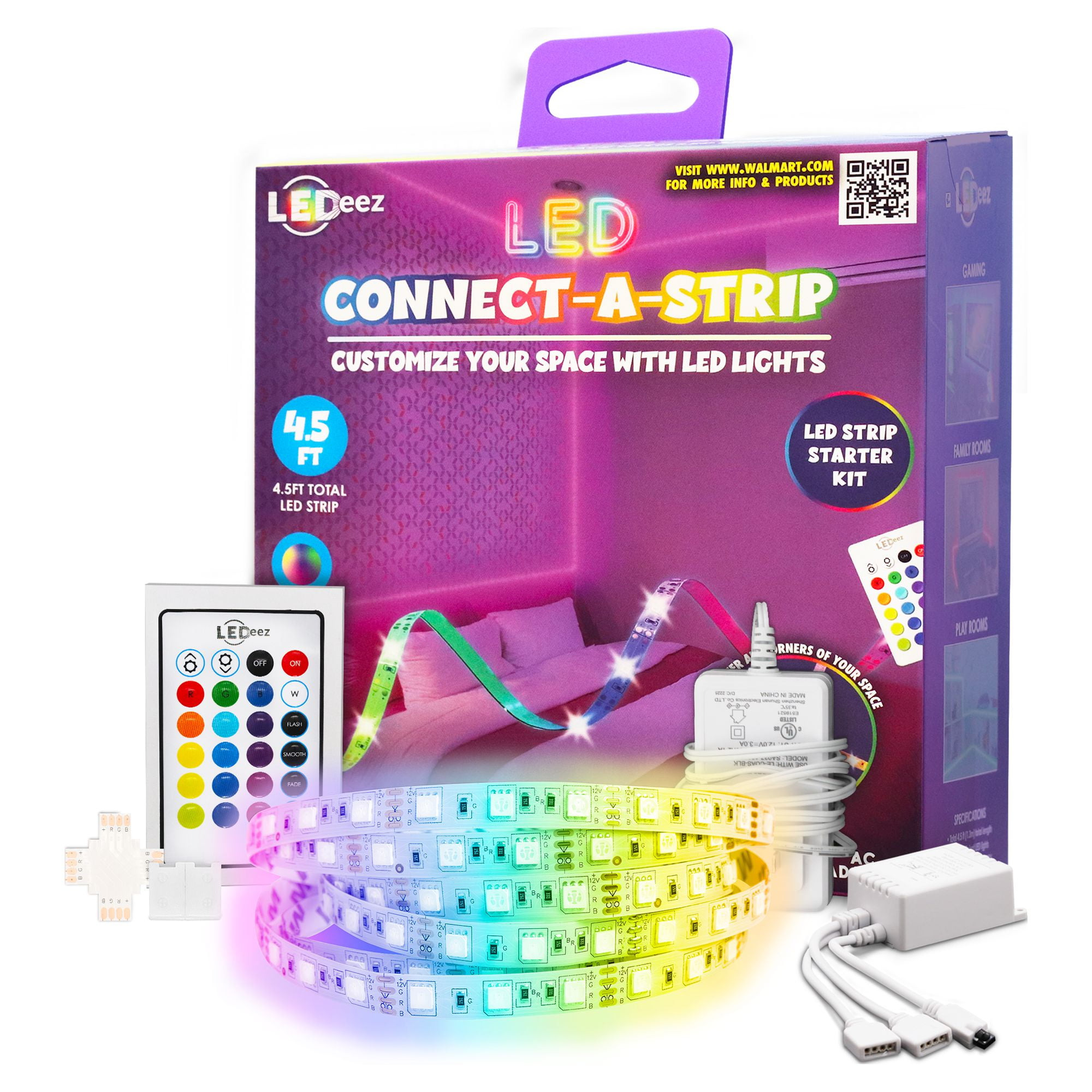 Ledeez Connect-a-Strip 4.5Ft Indoor LED Light Strip Starter Pack for ...