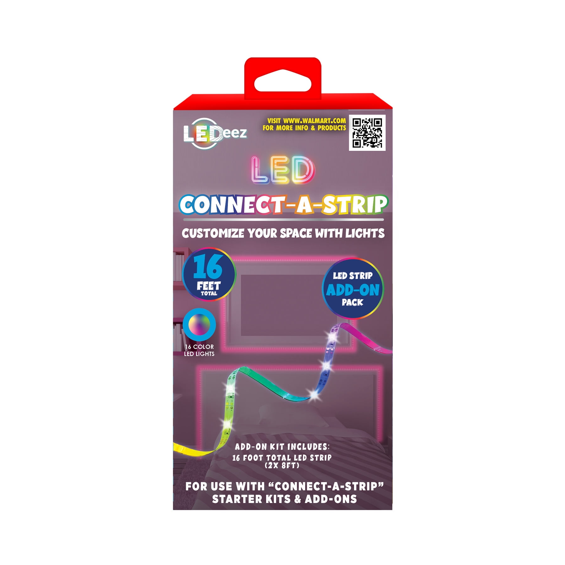 Ledeez Connect-a-Strip Indoor Add-on, 16Ft, 4 Light Modes, 16 Colors ...