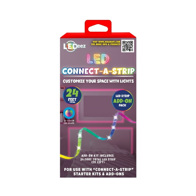 Ledeez Connect-a-Strip Indoor Add-on, 24Ft, 4 Light Modes, 16 Colors ...