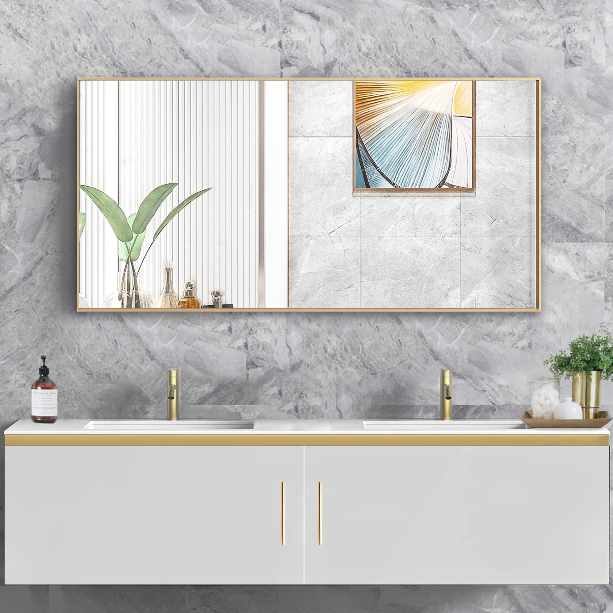 Ledel Aluminum Framed Bathroom Vanity Mirror Rectangle Wall Mirror 40"W ...