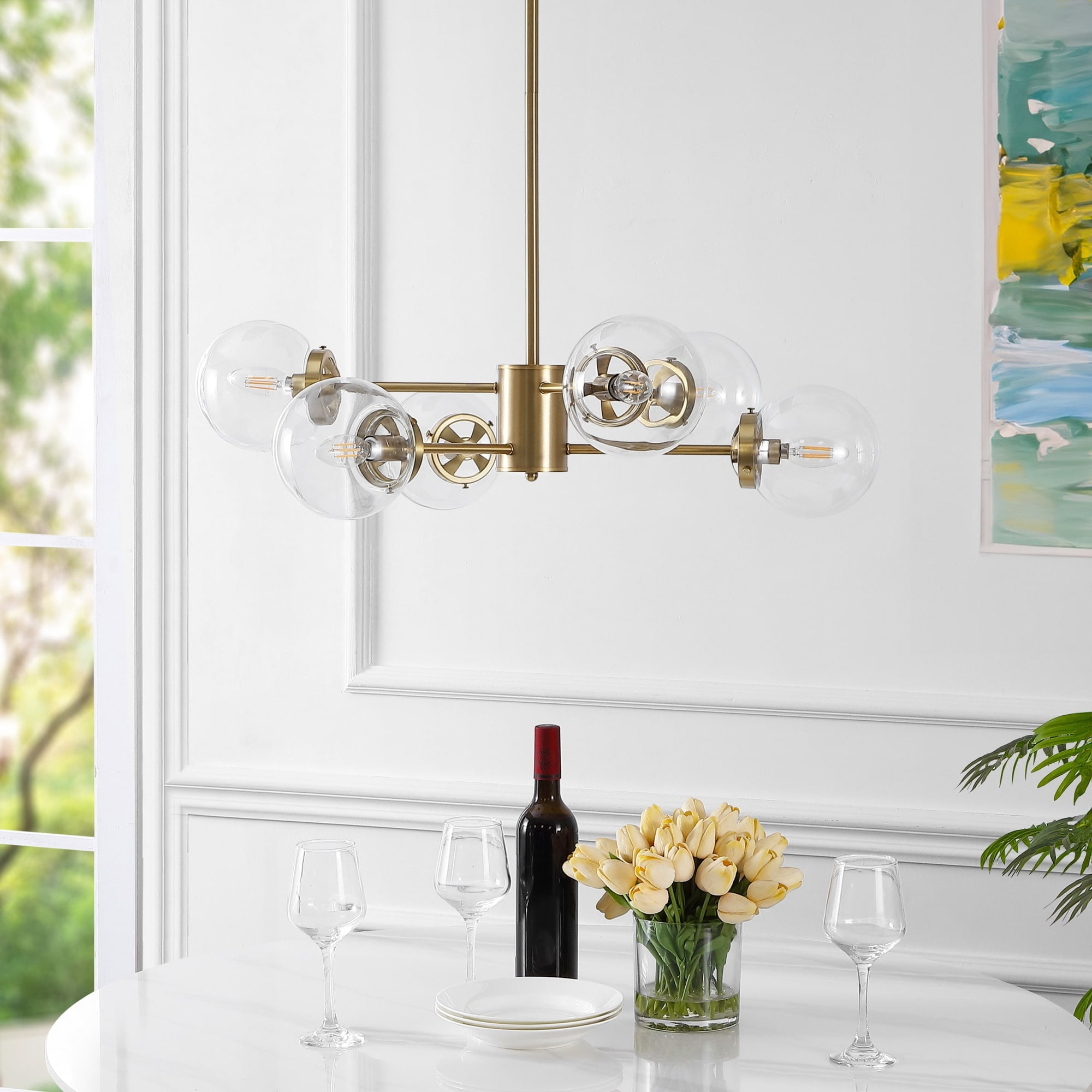 Ledel Get 6-Light Sputnik Chandelier with Glass Globe Shades Brass ...