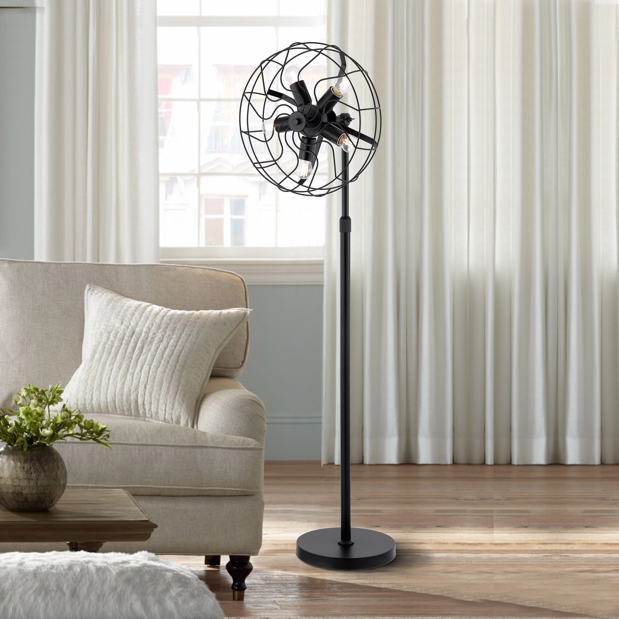 Ledel Get 62" Industrial 5-Light Caged Floor Lamp Black Black Matte ...