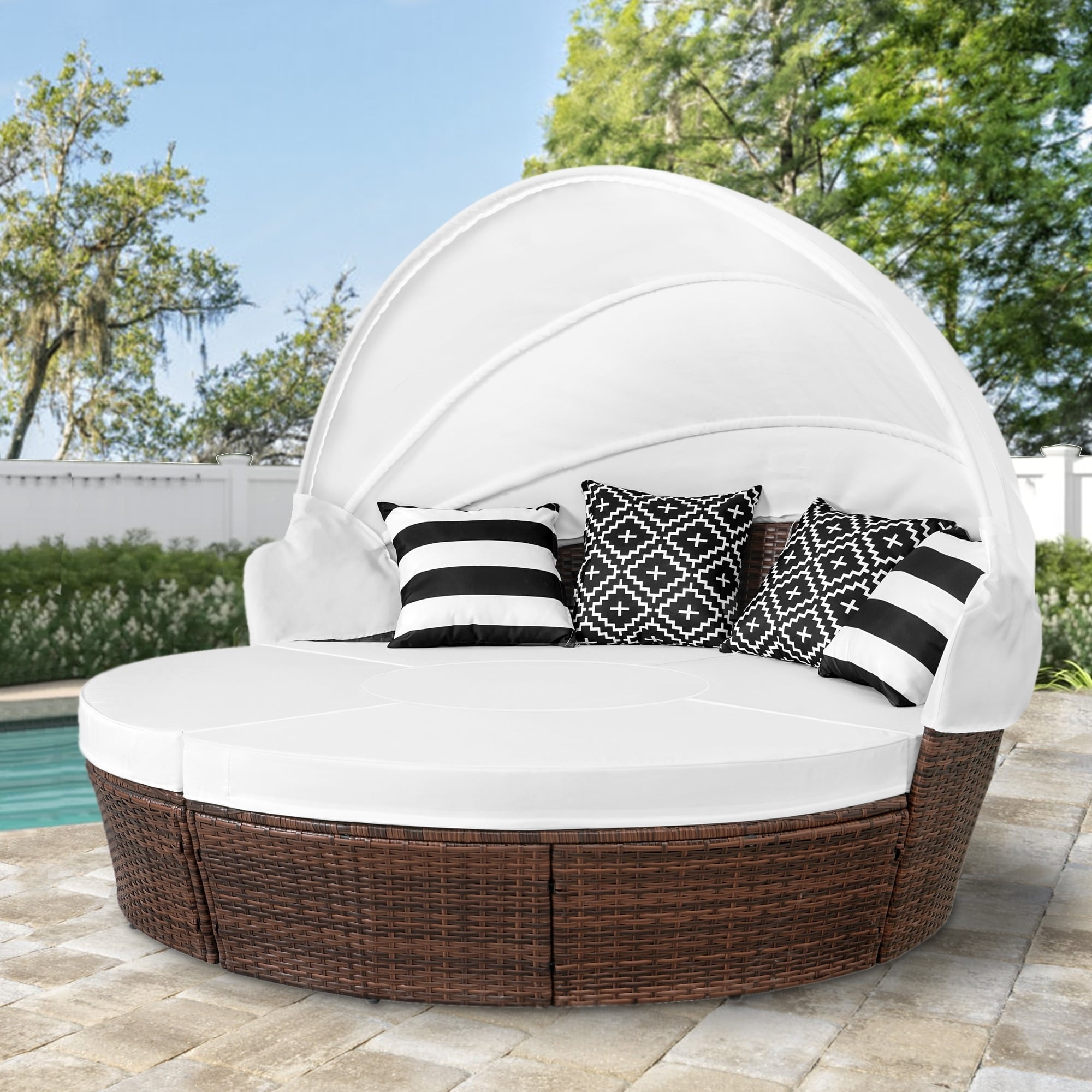 Ledel Wicker Outdoor Daybed 5-piece Sectional Sofa Set With Retractable ...
