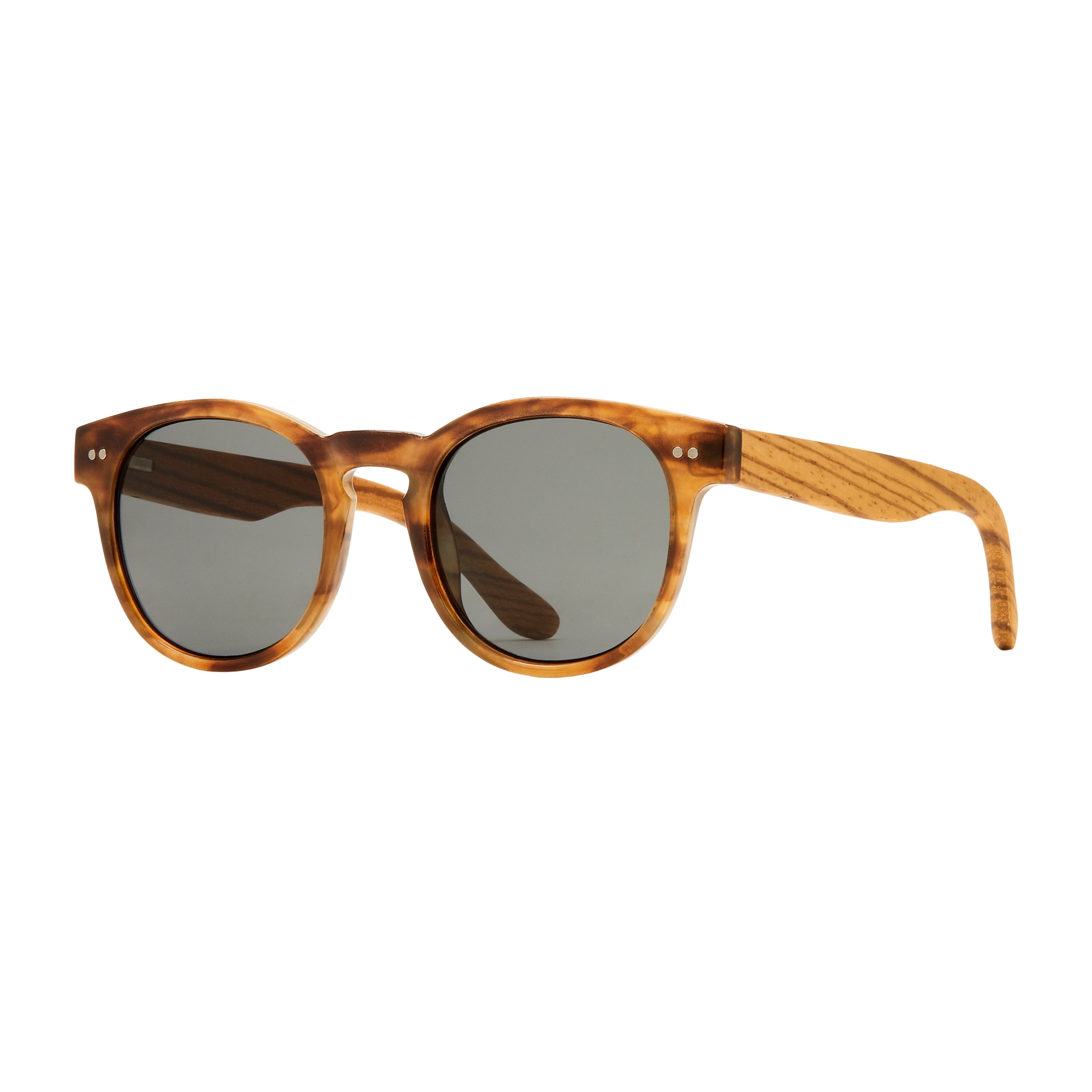 Ledger Brown Marble/Walnut Wood Round Polarized Sunglasses, Smoke Lens ...