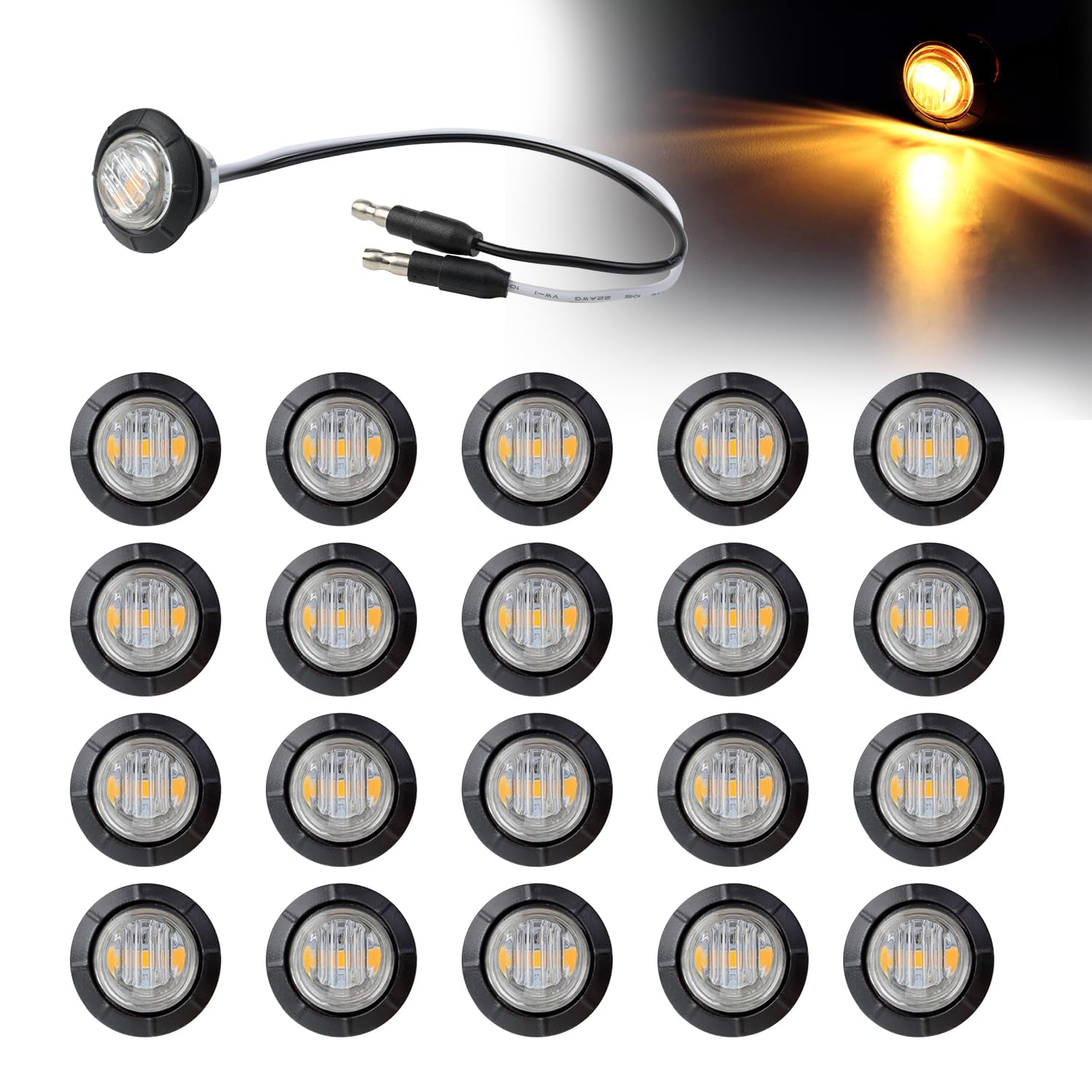 Ledvillage 20 Pcs 3/4 RRF12 Inch Mini Round Clear Lens Amber Button ...