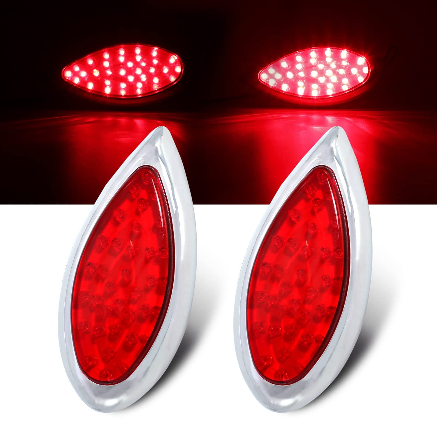 Ledvillage (Pack of 2) YPF5 Red Chrome Bezel Teardrops Rear Lights 35 ...