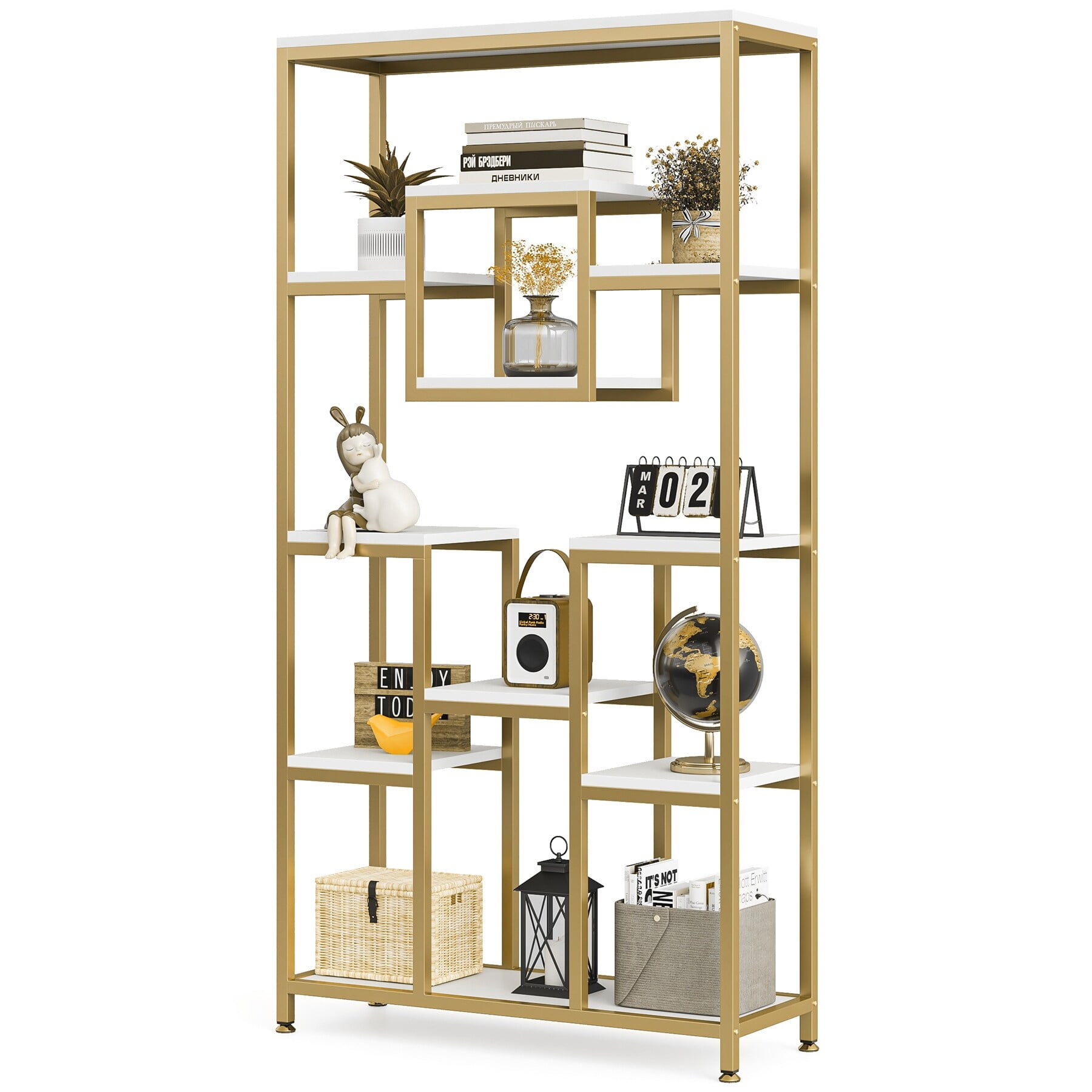 Lee 71 Inch Bookcase Bookshelves, Modern White Gold Etagere Bookshelf ...