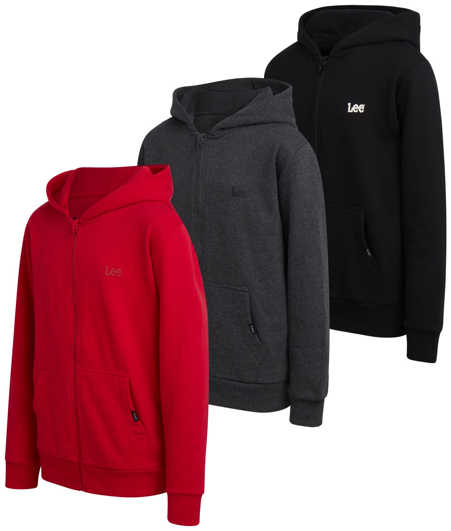 Lee Boys' Zip Up Hoodie - 3 Pack Soft Hooded Sweatshirt for Boys - Cozy Plain Hoodies (Sizes: S ...