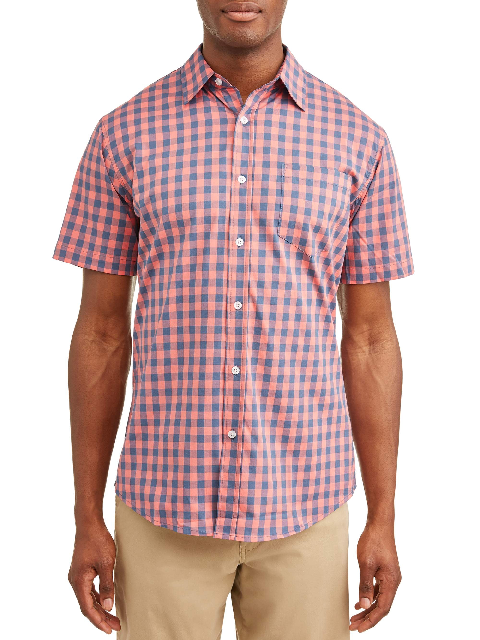 Lee Mens Short Sleeve Stretch Button Down Buffalo Plaid Shirt