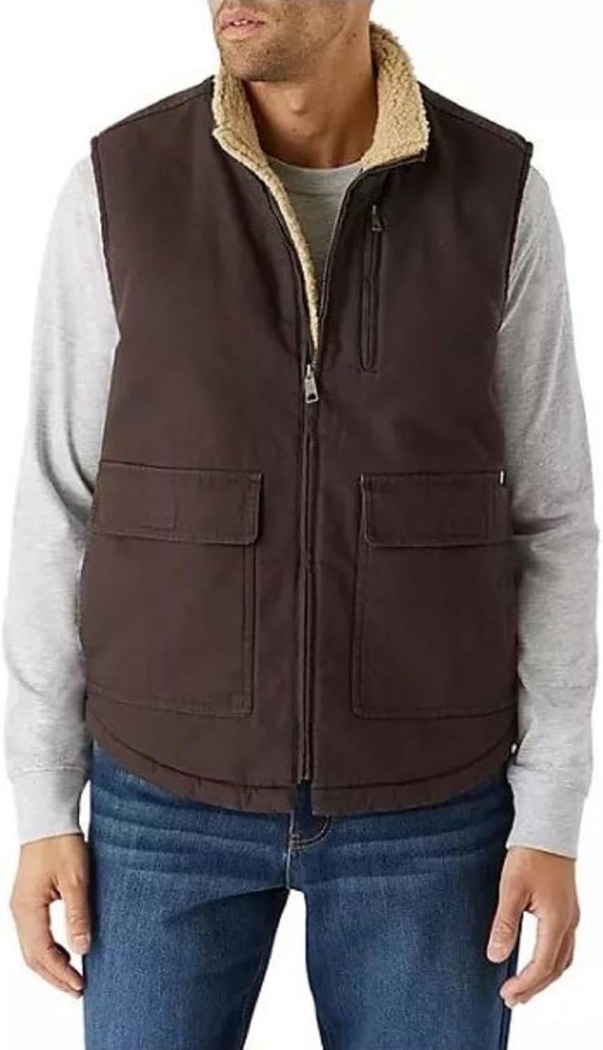 Lee Premium Select Men's Sleeve Sherpa Lined Mock Collar Full Zip Duck Canvas Workwear Vest ...