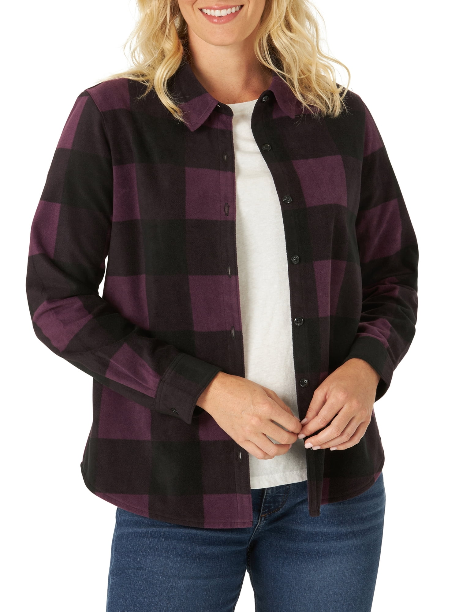 Lee Riders Women's Long Sleeve Button Up Fleece Shirt Top - Walmart.com