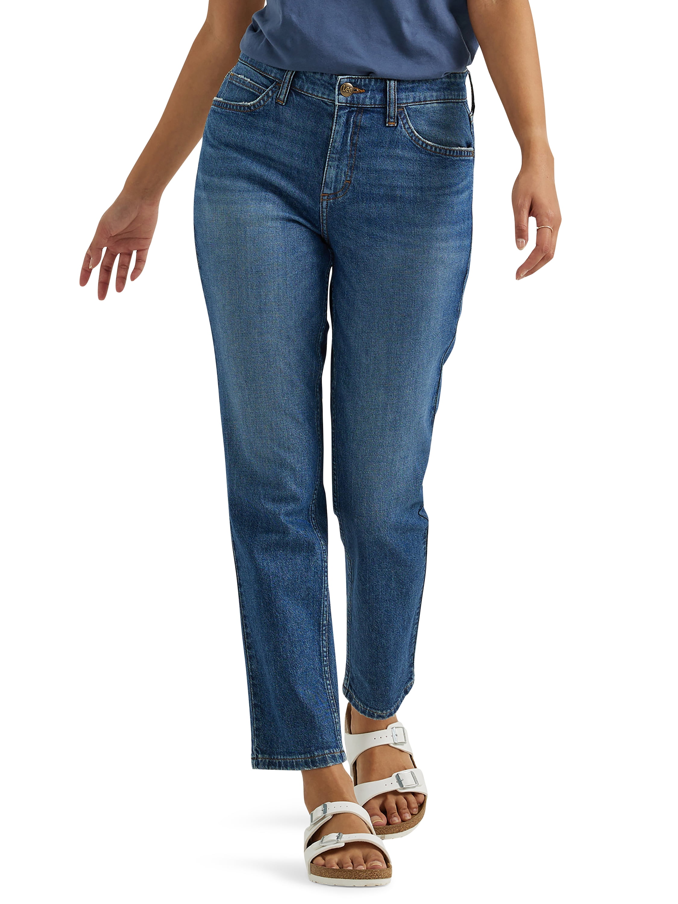 Lee Women's Mid Rise Slim Straight Jeans - 98% Cotton, 2% Elastane ...