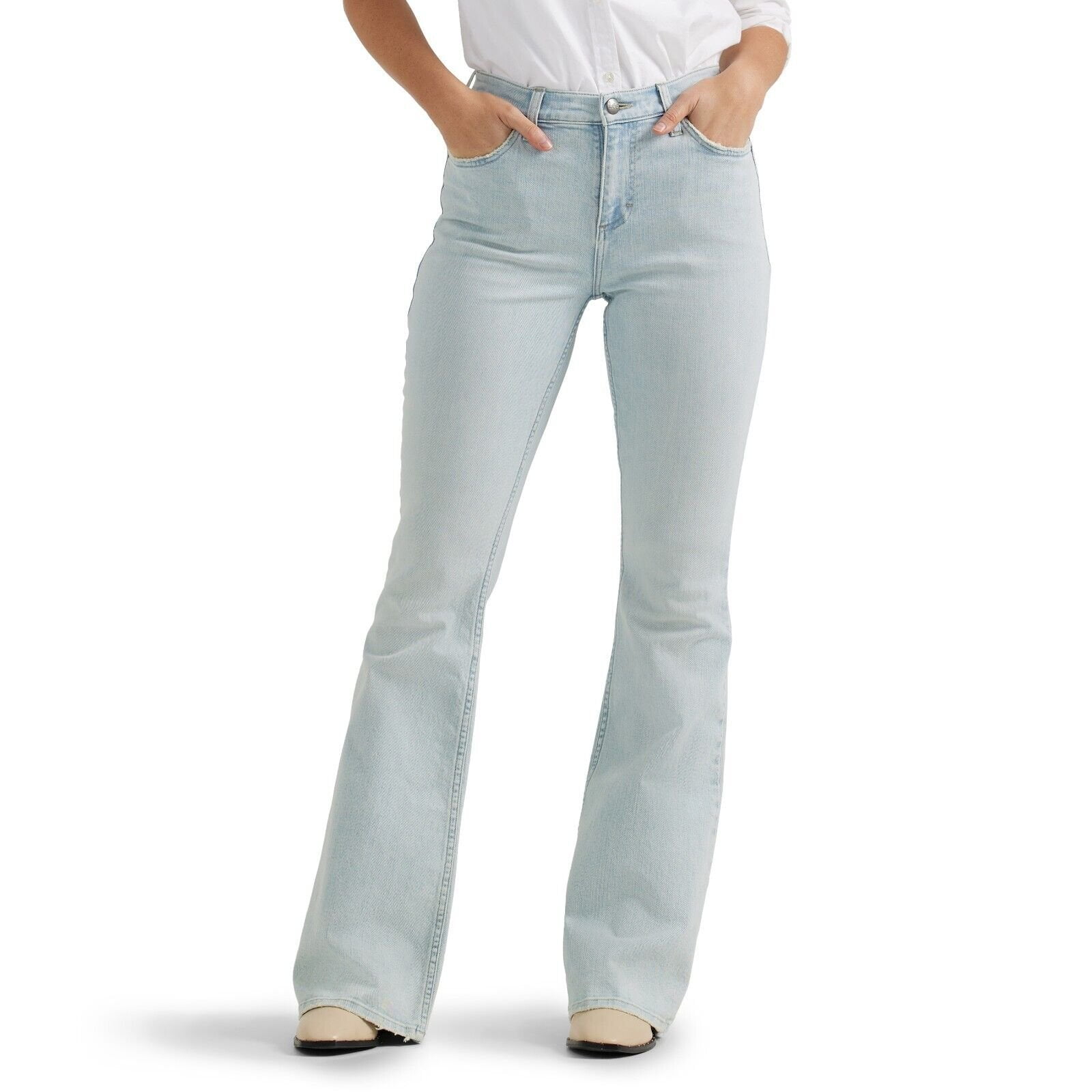 Lee Women's Legendary Mid Rise Flare Jean Denim Comfort Bright Blue Day ...