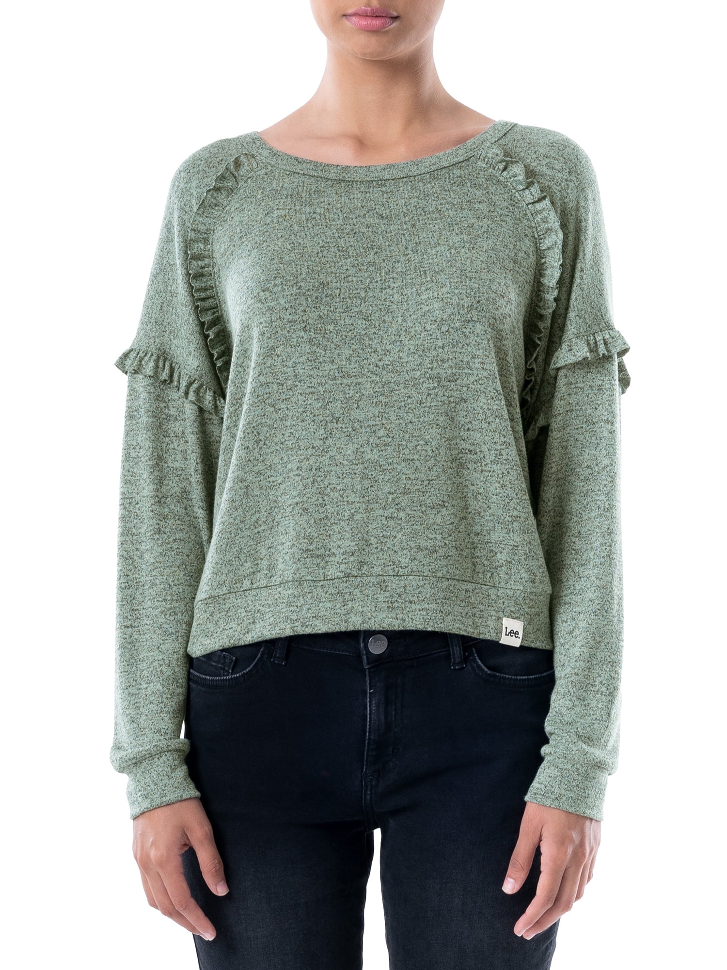 Lee Women's Long Sleeve Ruffle Sweatshirt - Soft Knit, Wide Neck ...