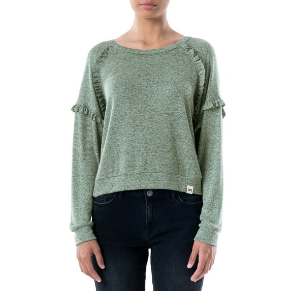 Lee Women's Long Sleeve Ruffle Sweatshirt - Soft Knit, Wide Neck, Relaxed Fit - Walmart.com