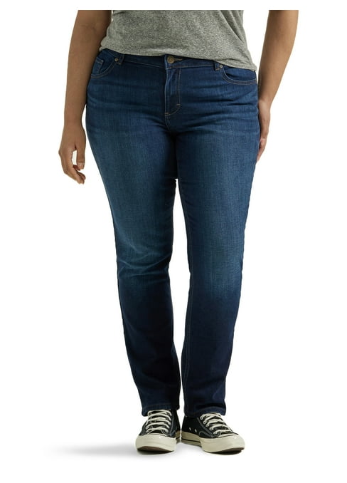 Lee Women's Plus Size Stretch Relaxed Fit Straight Leg Jeans with Mid ...