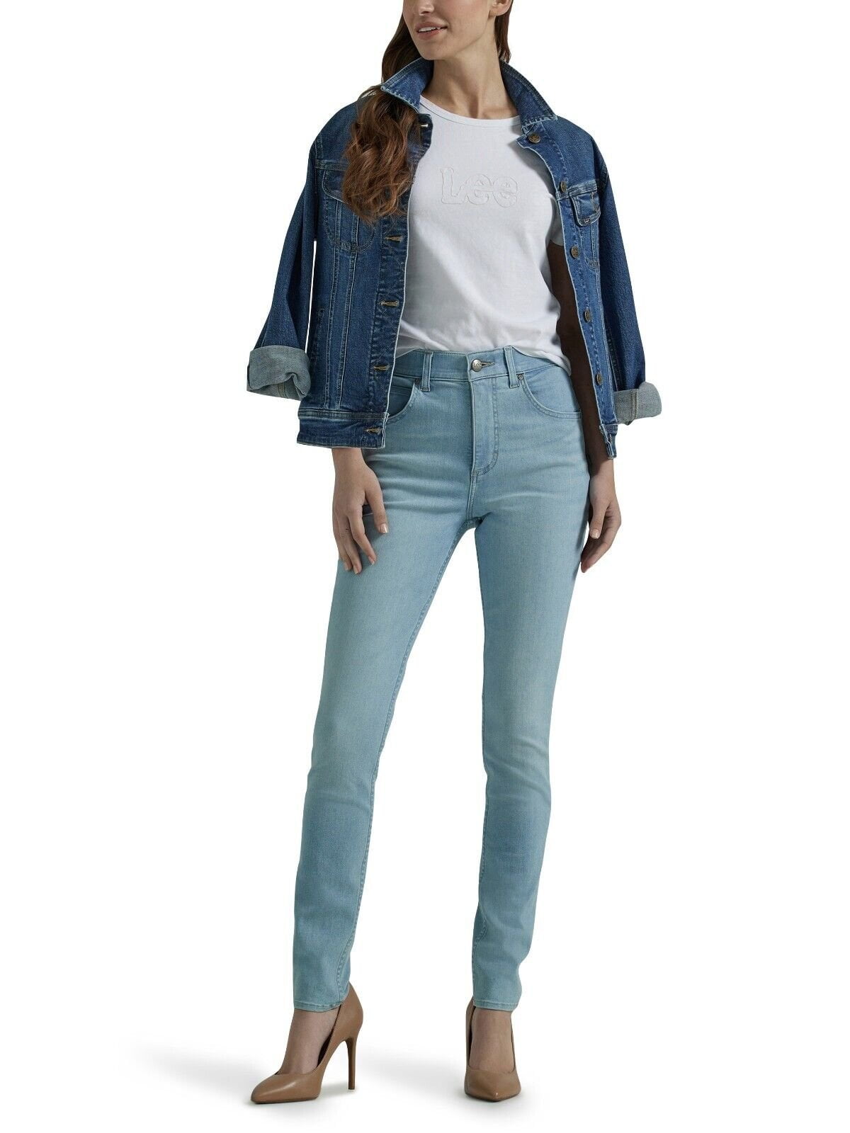 Lee Women's Ultra Lux Comfort High Rise Skinny Jean Denim Blue White ...