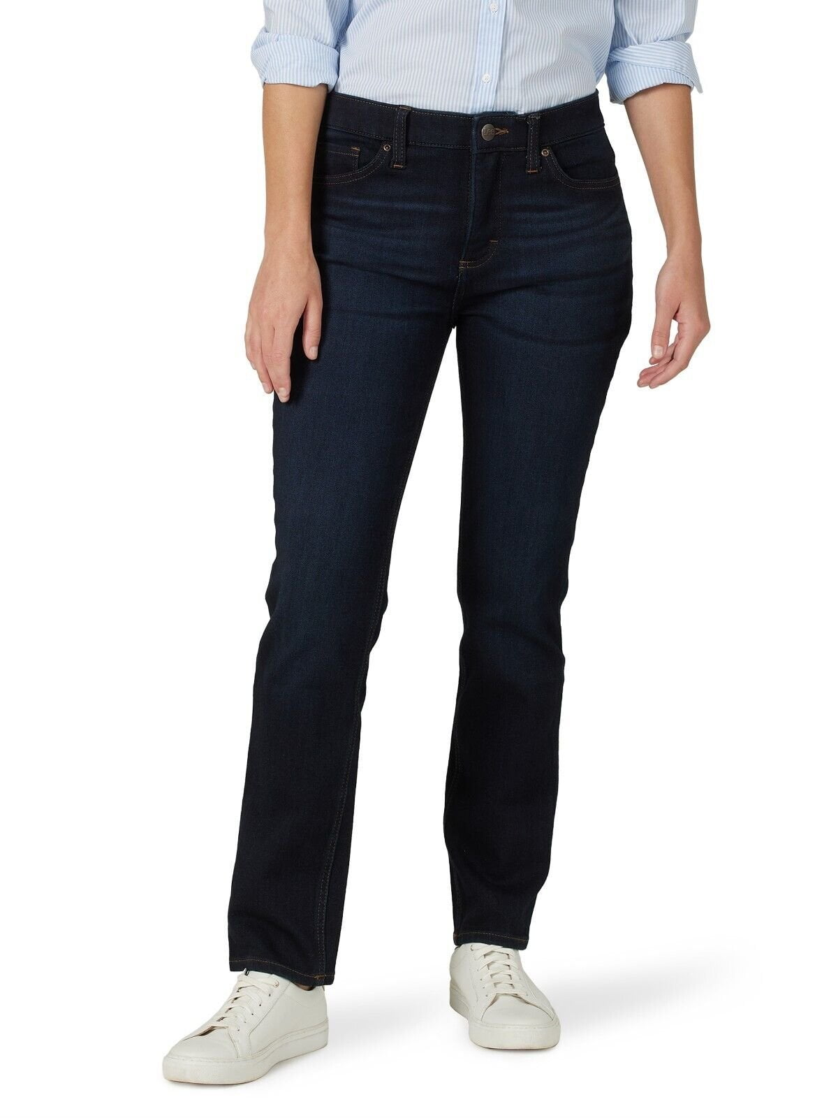Lee Women's Ultra Lux Mid-Rise Slim Fit Straight Leg Jeans Denim Dark ...