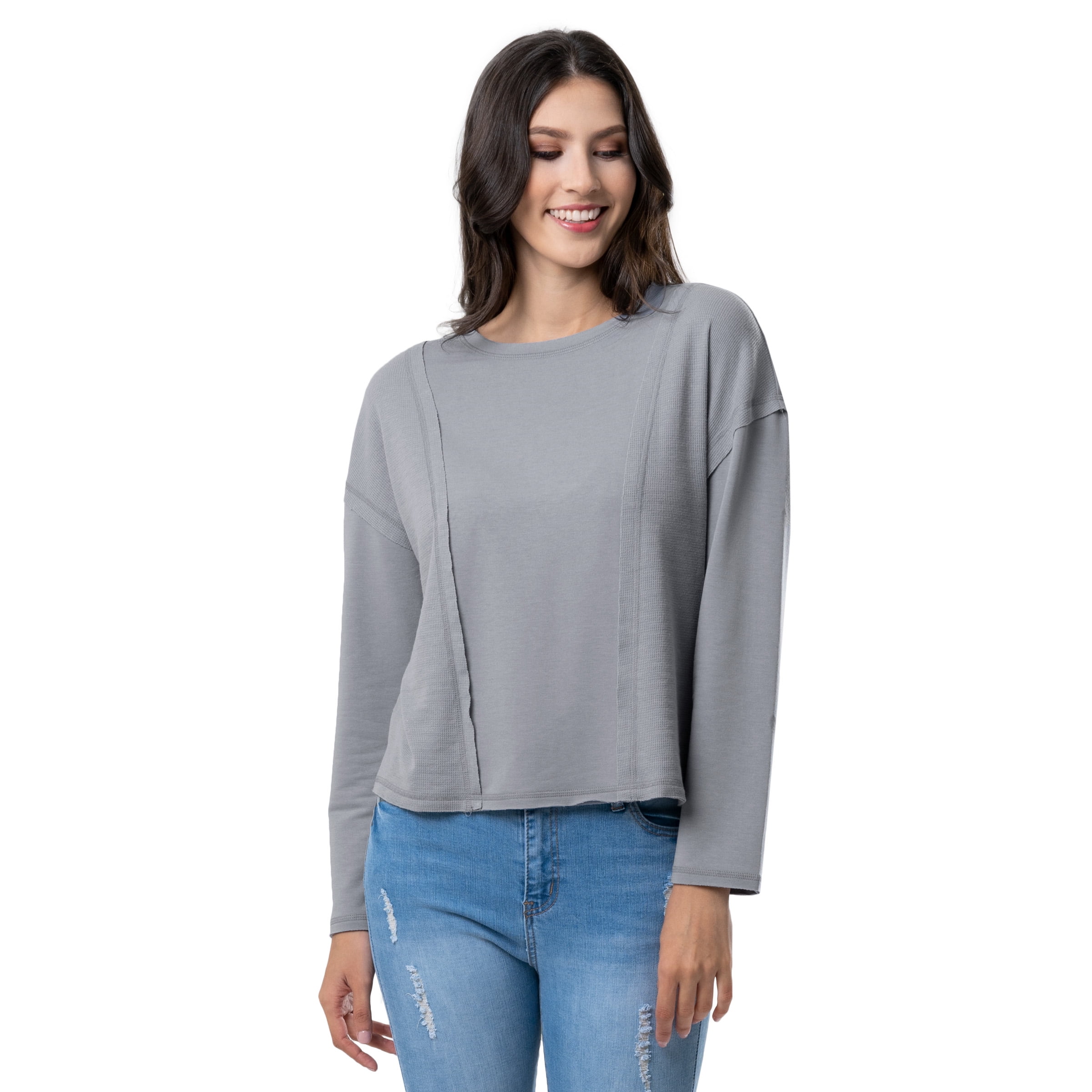 Lee Women's Lounge Size Crew Neck Cropped Waffle Knit Pullover Top, S ...