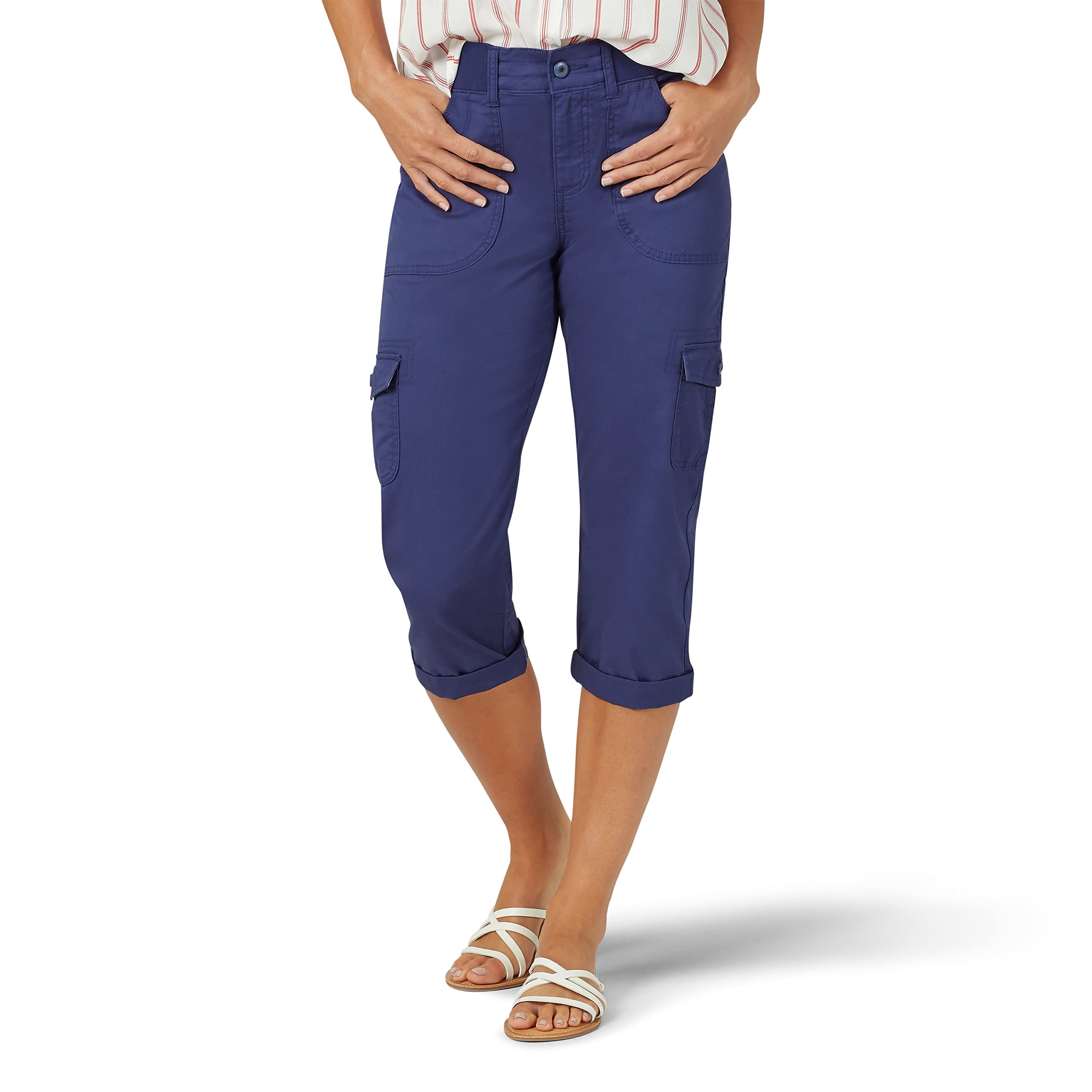 Lee Womens Solid 6 Pockets Cargo Capris 18 Ink blue - Walmart.com