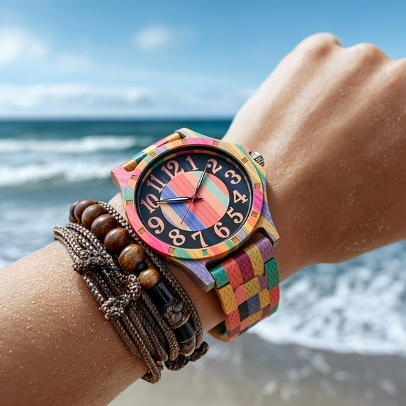 LeeEv Men's Natural Wood Analog Watch - Transparent Hollowed Arabic ...