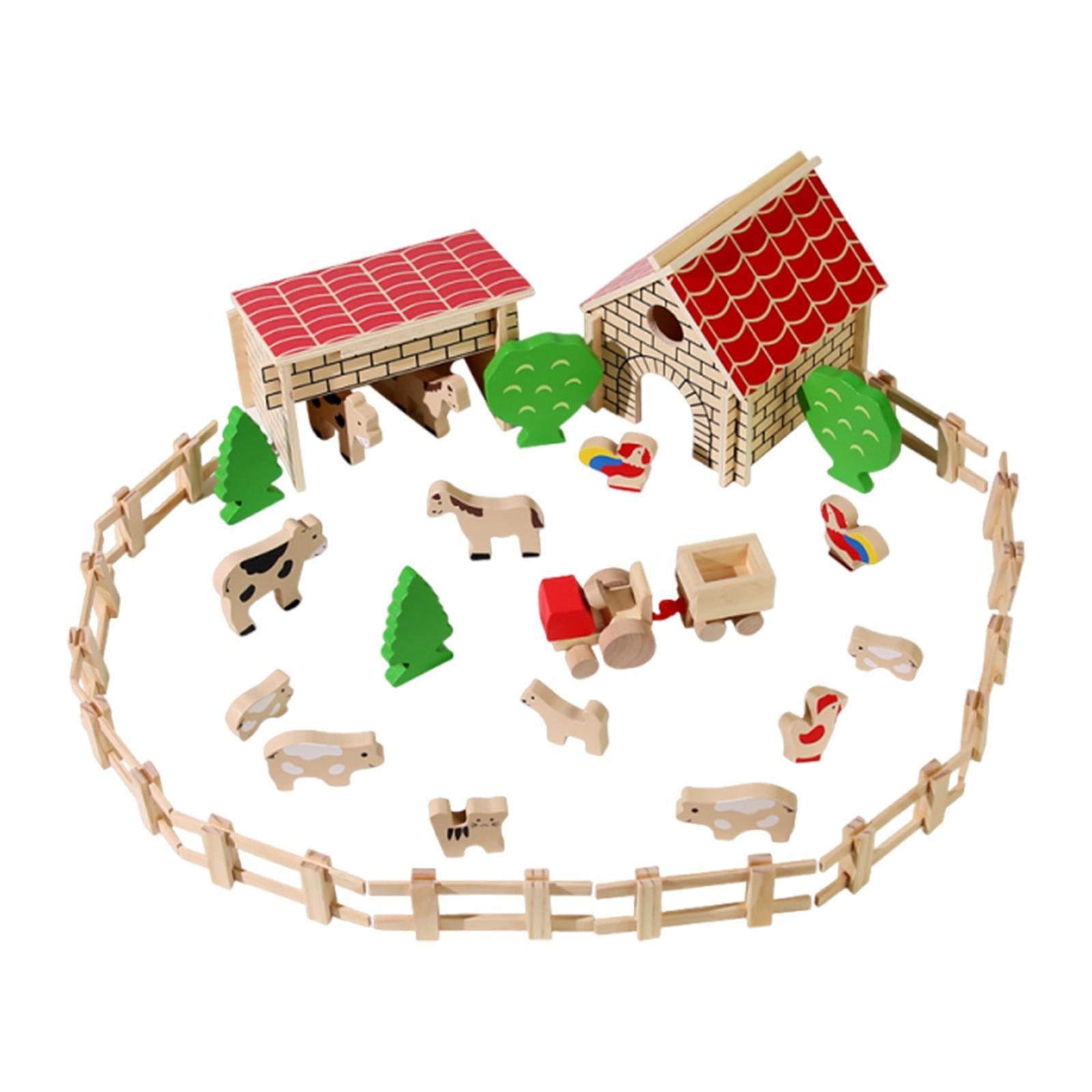 LeeQinersw Barn Farm Animal Figures Playset Farm Playset Wooden Barn ...