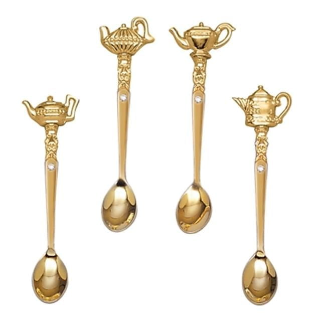 Leeber 87626 Gold Plated Teapot Spoons with Crystal - Set of 4 ...